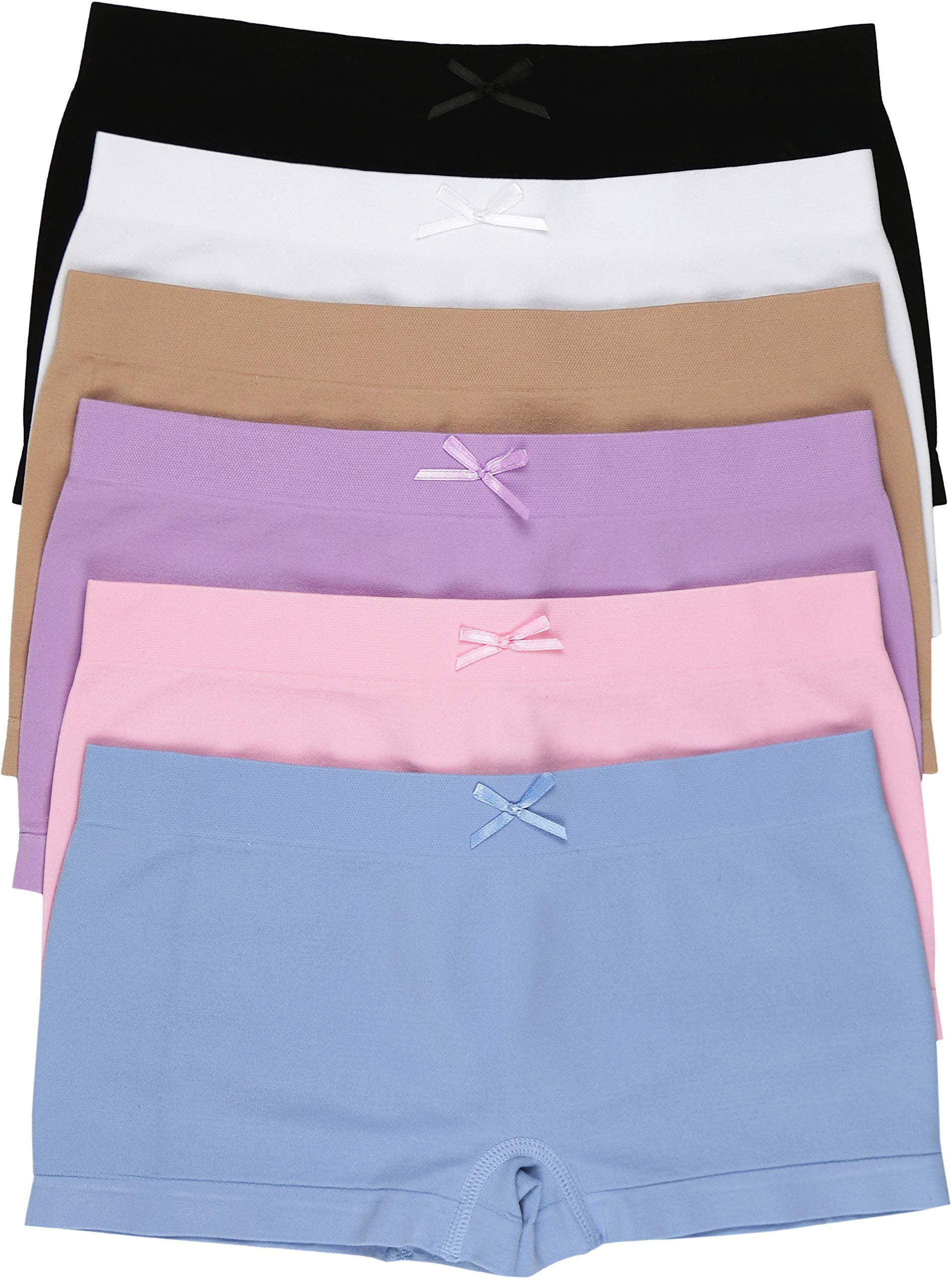 ToBeInStyle Girls' Pack of 6 Solid Color Ribbon Seamless Boyshorts L/XL ...