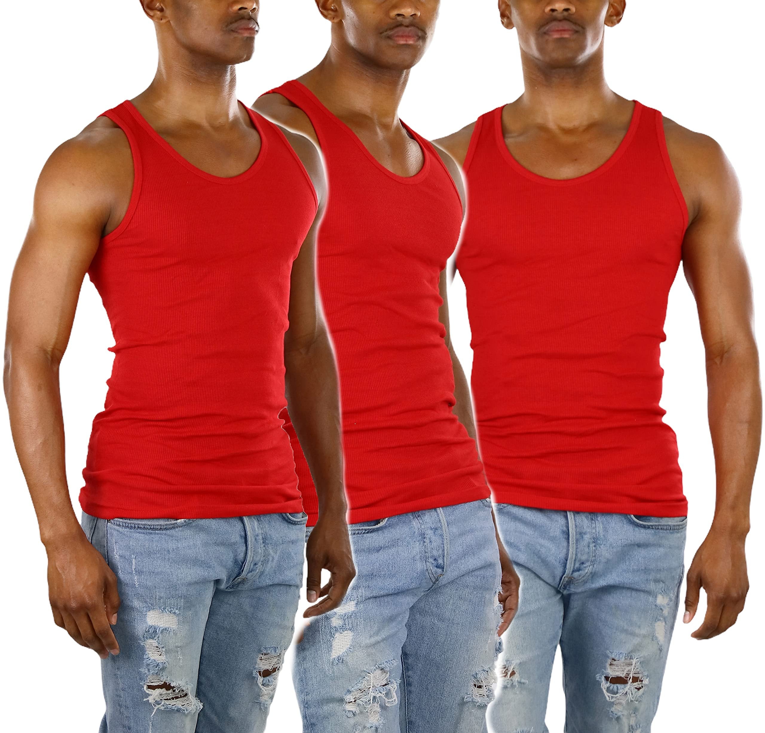 ToBeInStyle Men's 3-Pack A-Shirt Tank Top Muscle Shirt - Red - XL ...