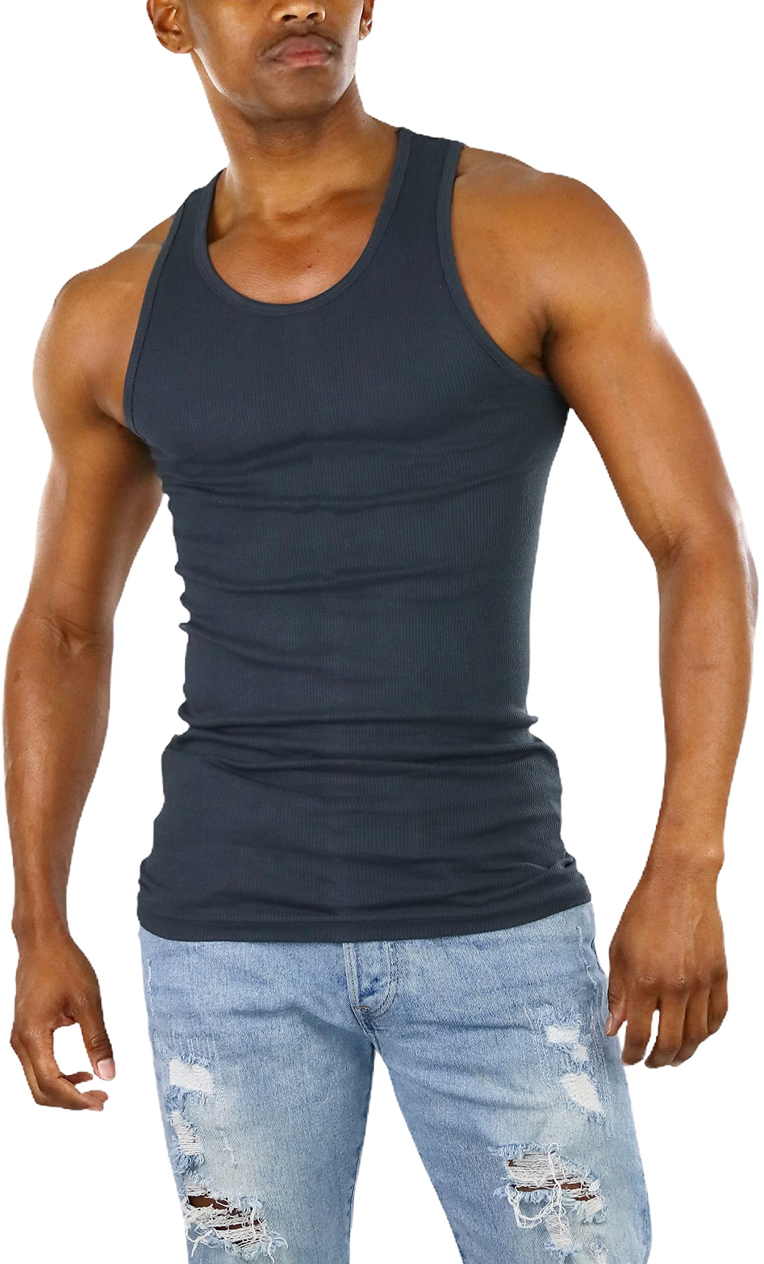 ToBeInStyle Men's A-Shirt Tank Top Muscle Shirt - Dark Gray - Medium ...
