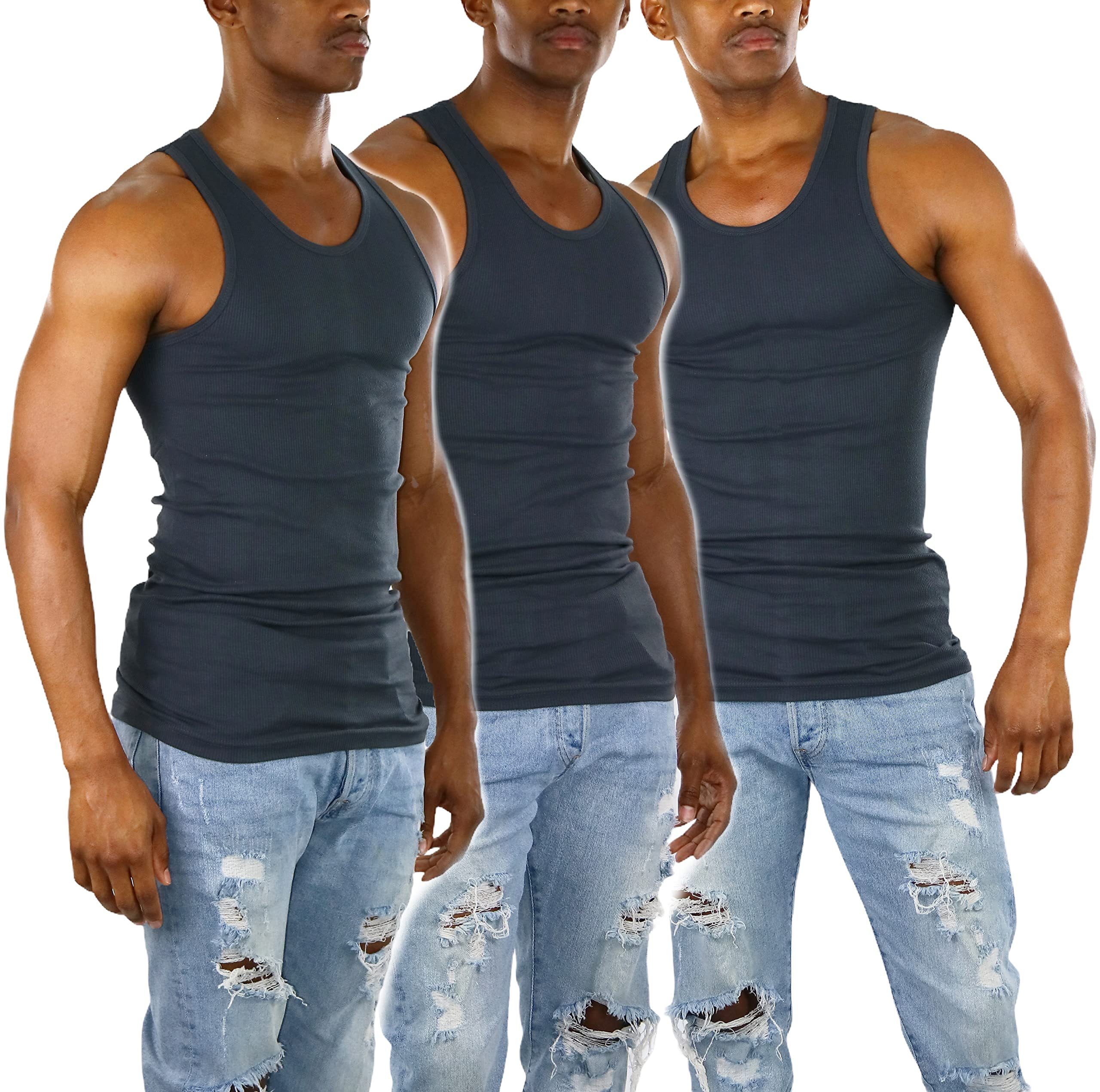 ToBeInStyle Men's A-Shirt Tank Top Muscle Shirt - Dark Gray - S ...