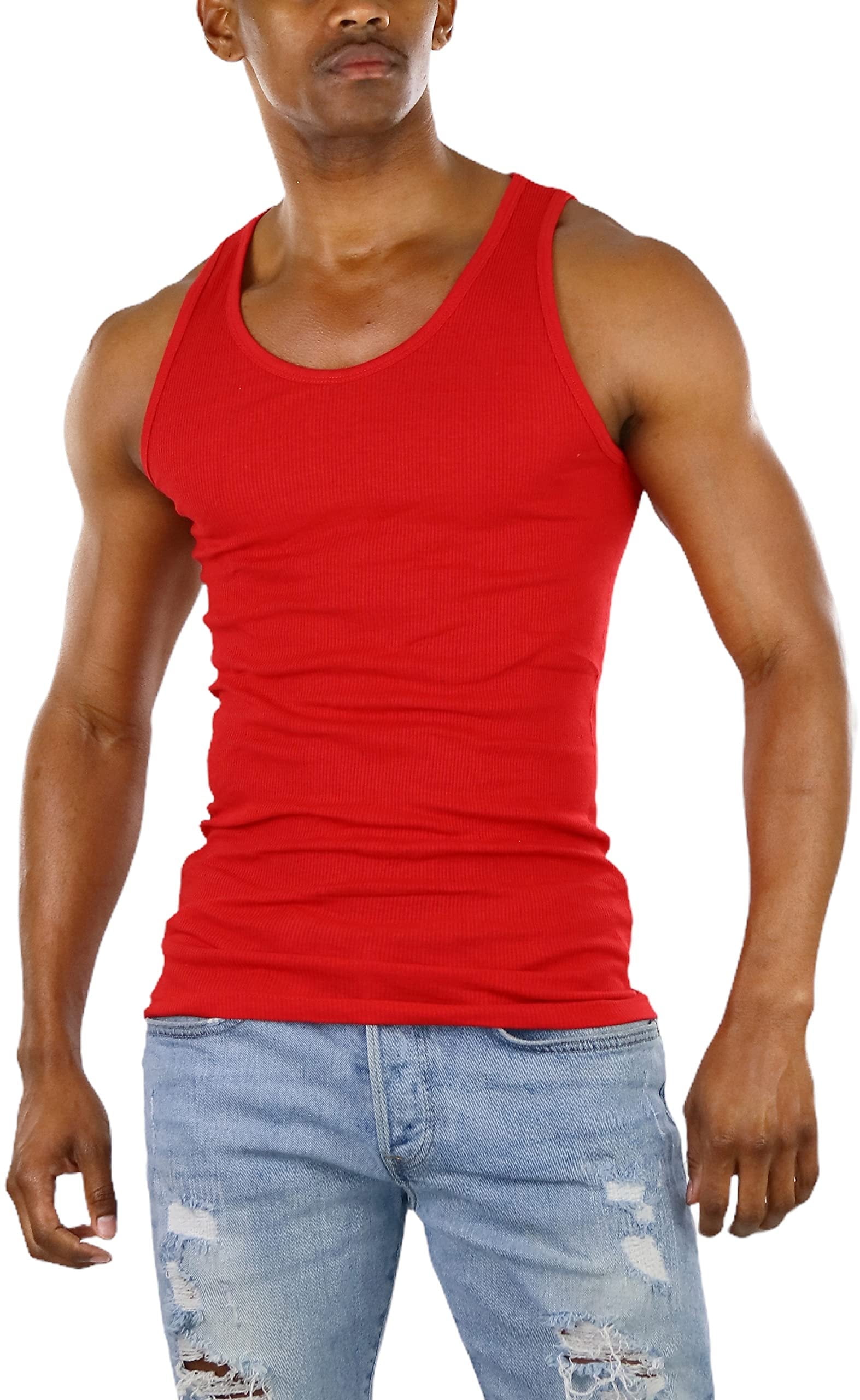 ToBeInStyle Men's A-Shirt Tank Top Muscle Shirt - Red - Medium ...
