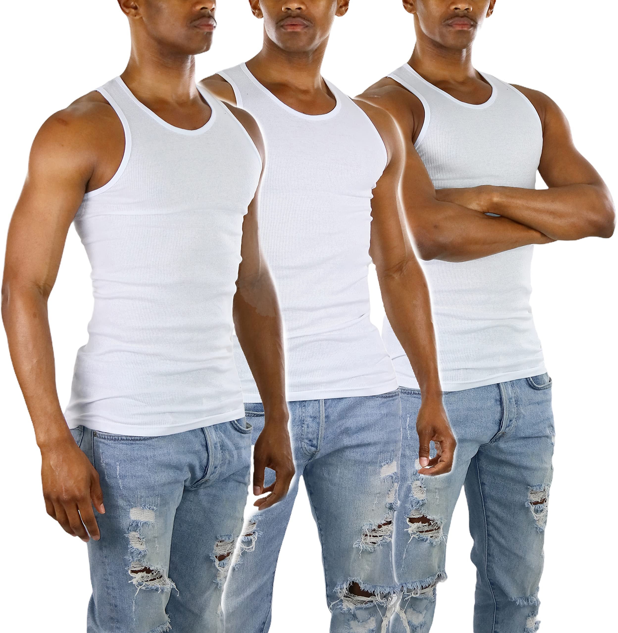 ToBeInStyle Men's A-Shirt Tank Top Muscle Shirt - White - L - Walmart.com