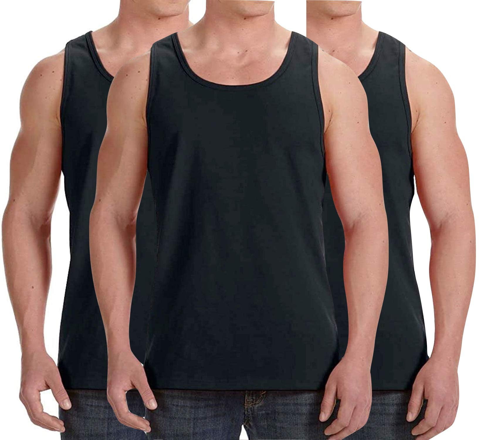 ToBeInStyle Men's Pack of 3 Cotton Muscle Tank Tops - Black - Large ...