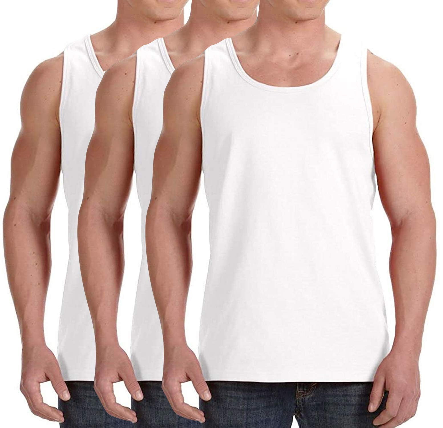 ToBeInStyle Men's Pack of 3 Cotton Muscle Tank Tops - White - X- Large ...