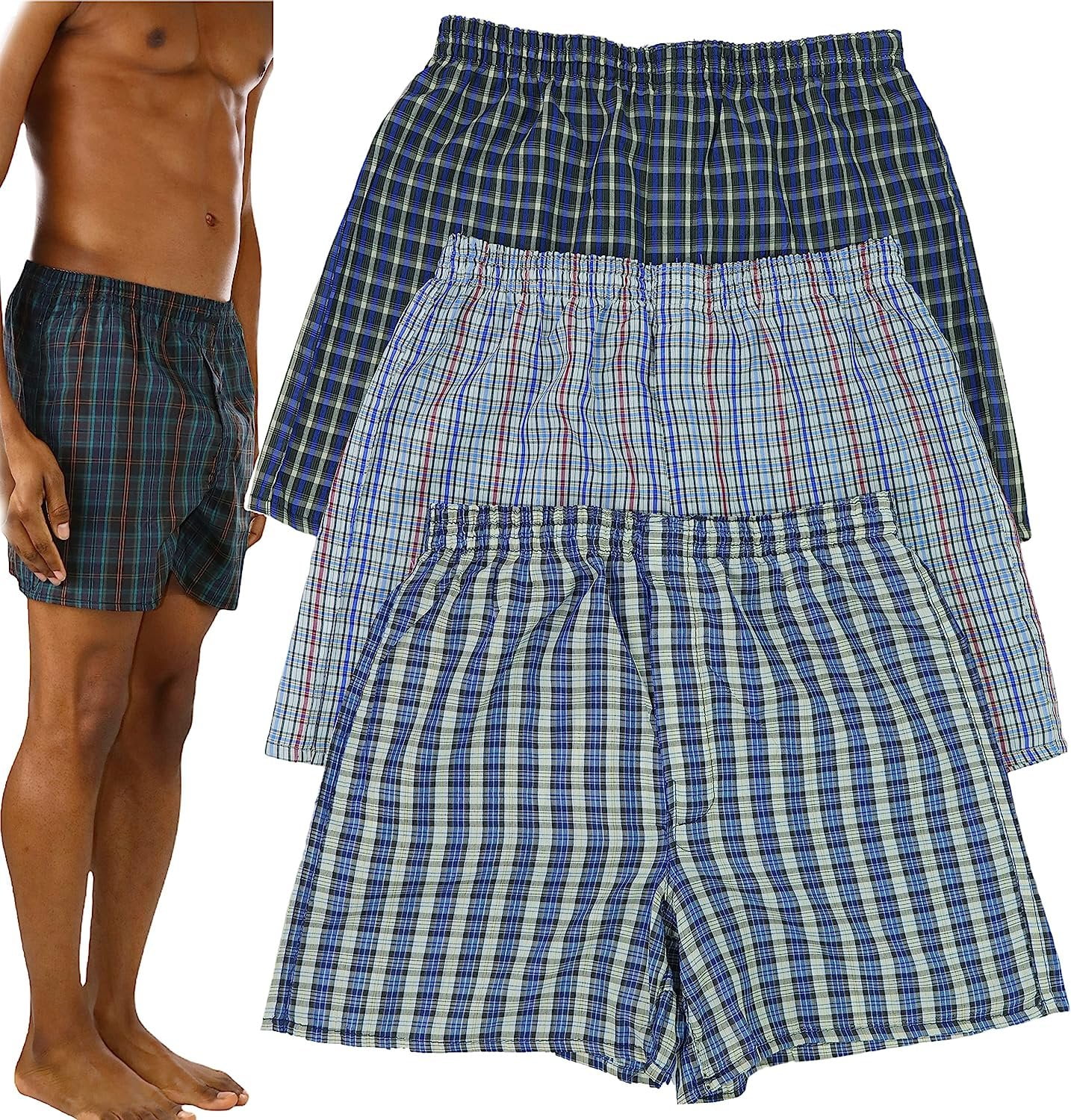 ToBeInStyle Men's Pack of 3 Loose Fit Basic Print Boxer Shorts ...