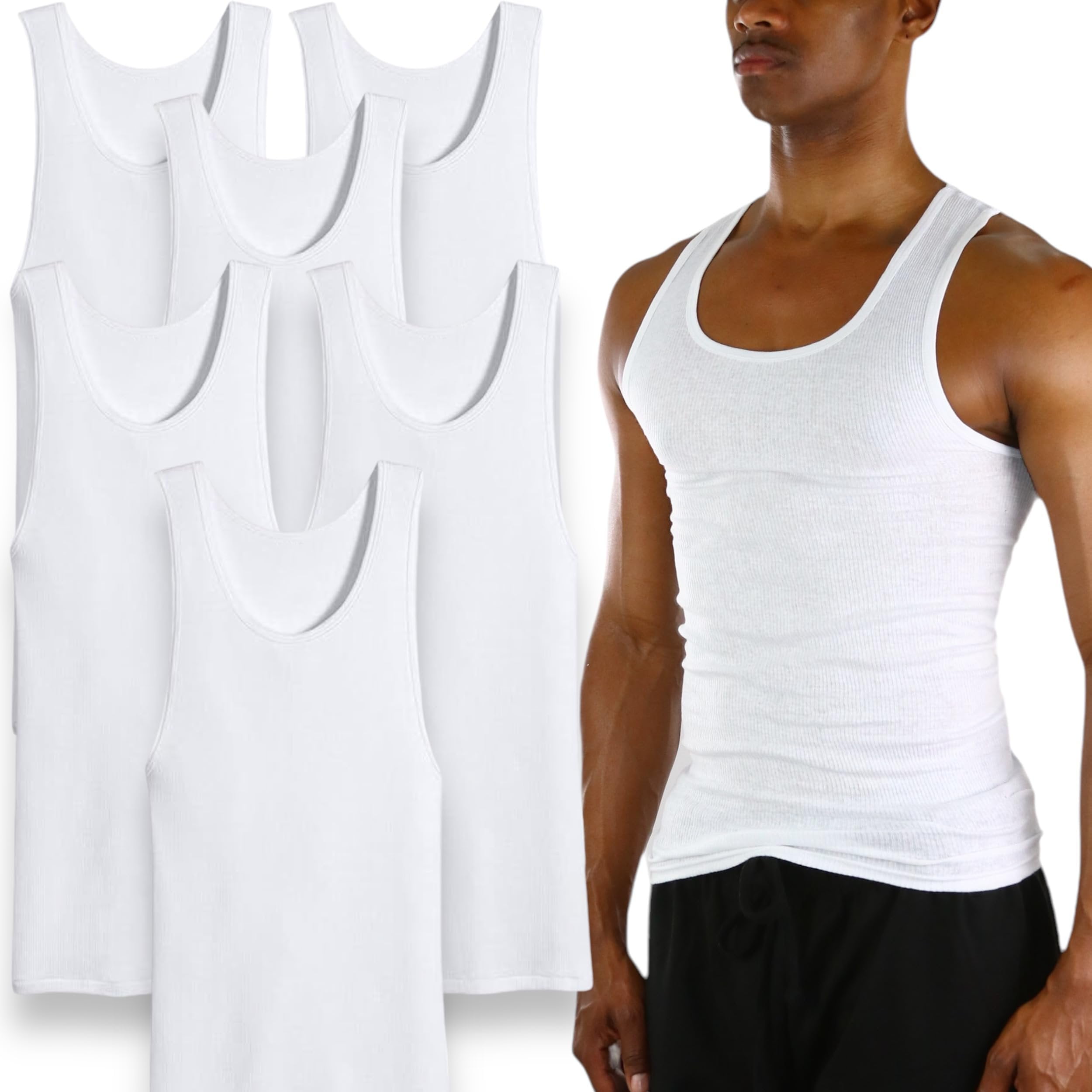 ToBeInStyle Men's Pack of 6 Cotton Form Fitting Scoop Neck Sleeveless A ...