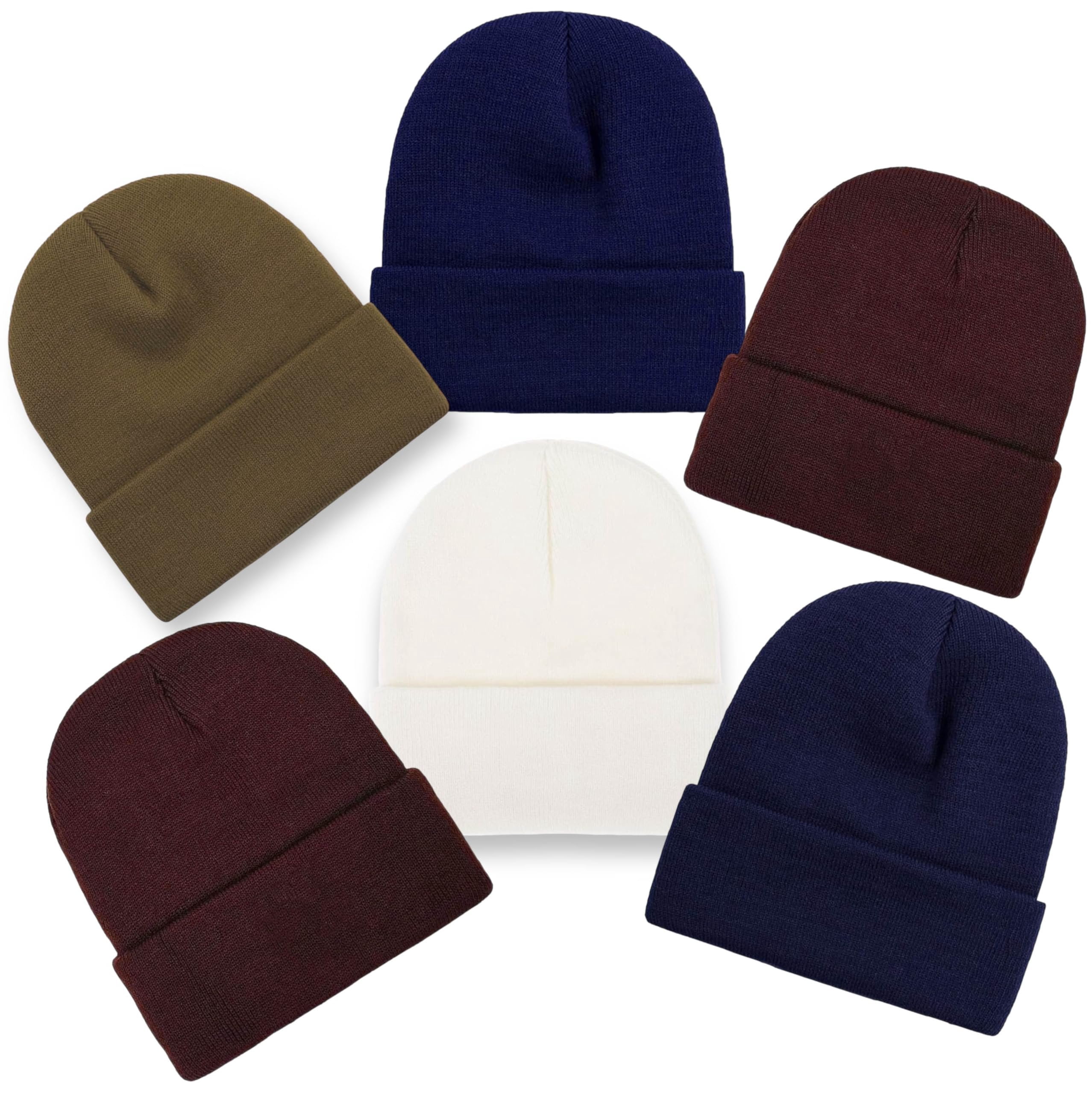 ToBeInStyle Men's Pack of 6 Double Layered Winter Warm Basic Beanies ...
