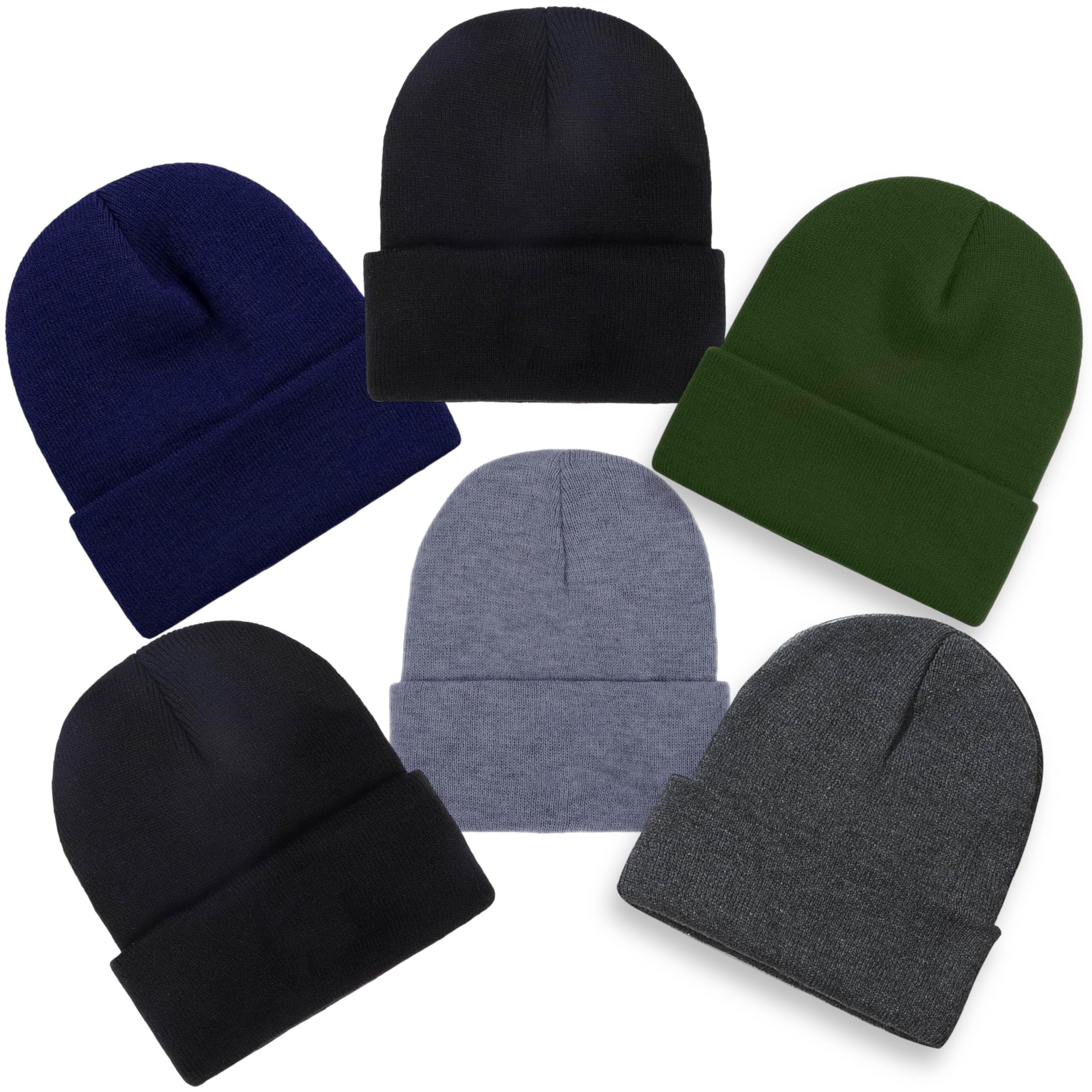 ToBeInStyle Men's Pack of 6 Double Layered Winter Warm Basic Beanies ...