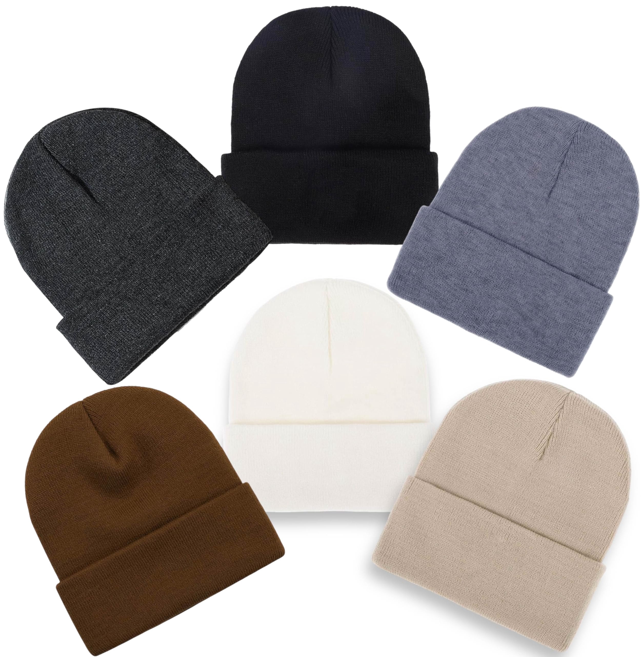 ToBeInStyle Men's Pack of 6 Double Layered Winter Warm Basic Beanies ...
