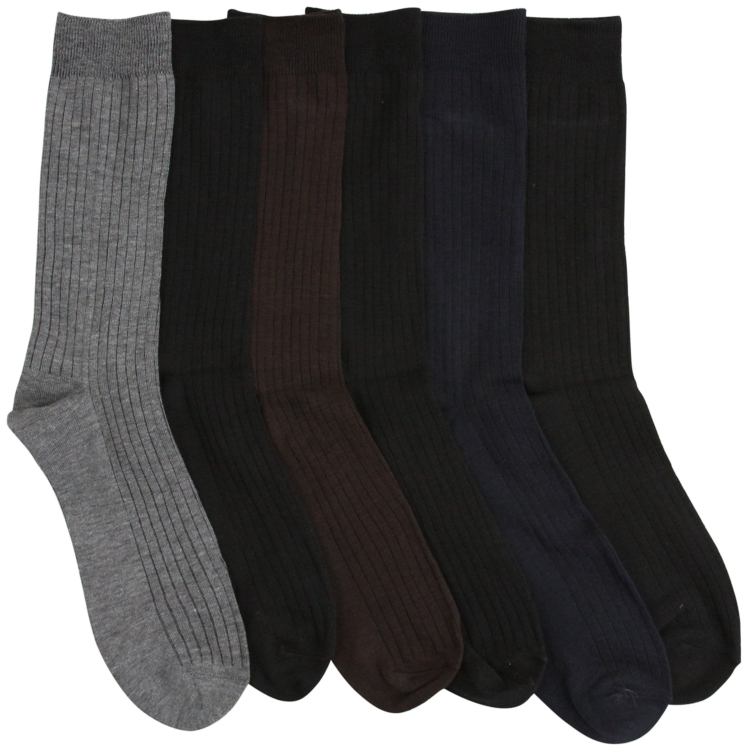 ToBeInStyle Men's Dress Socks, Pack of 6, Assorted Dark Colors, Size 10 ...