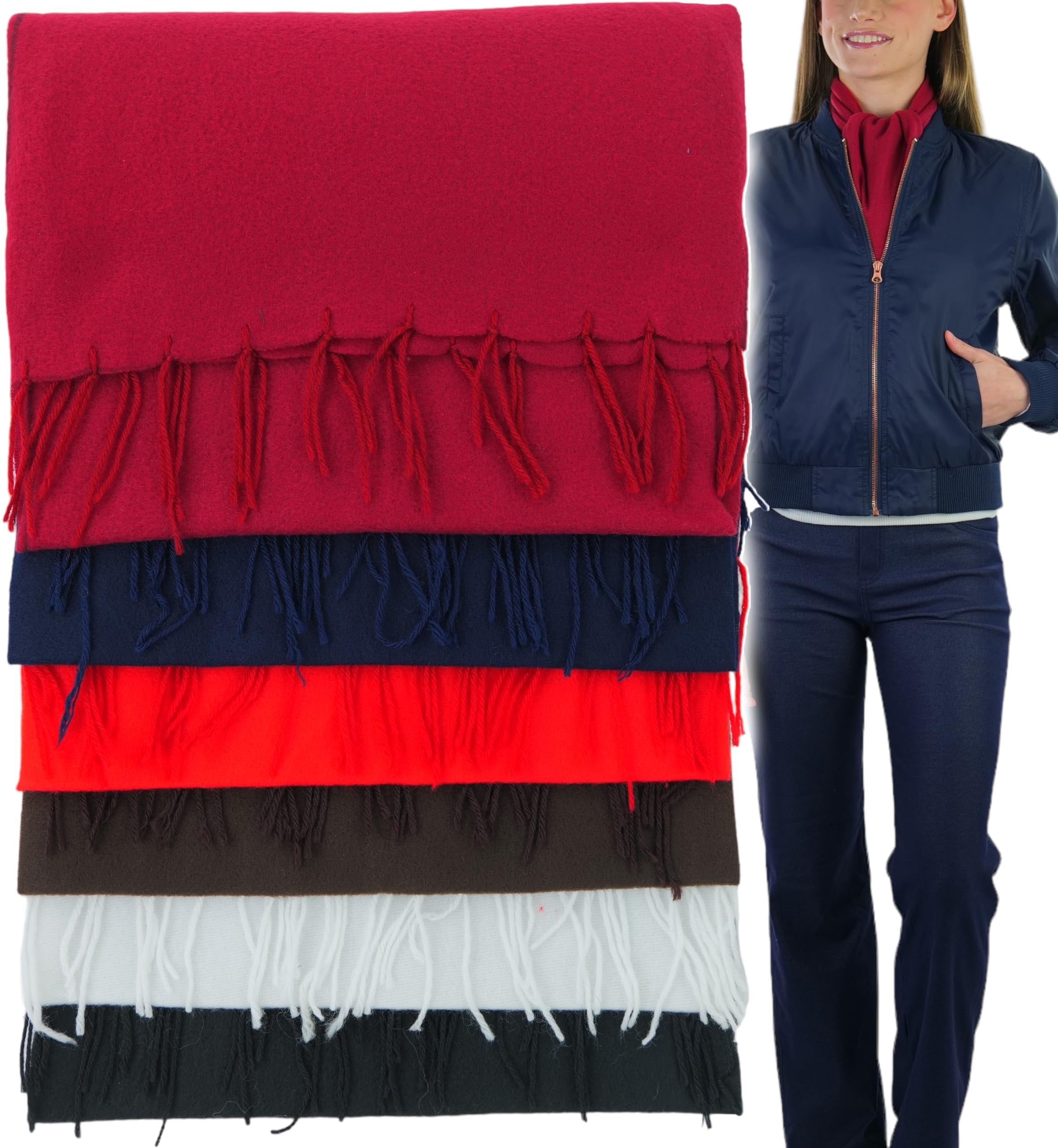 ToBeInStyle Unisex Pack of 6 Long Fringe Winter Scarves - Assorted ...