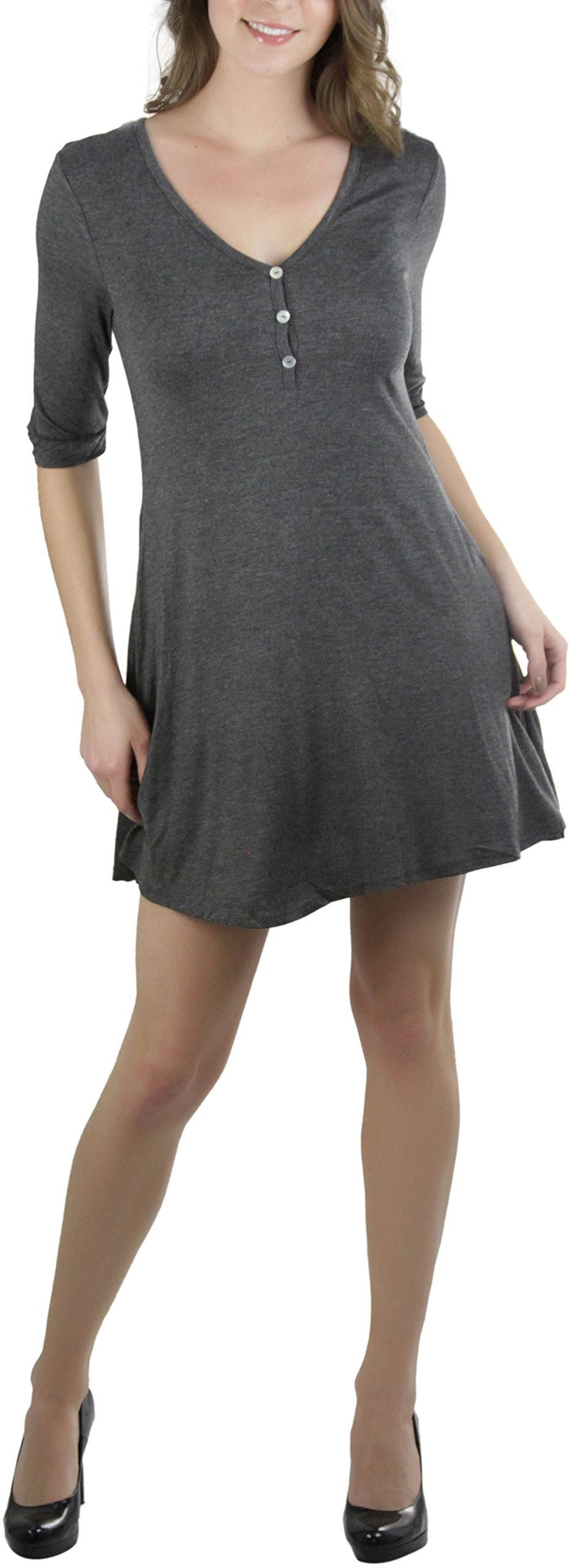 ToBeInStyle Women's 3 Front Button Elbow Sleeve Trapeze Tunic - Walmart.com