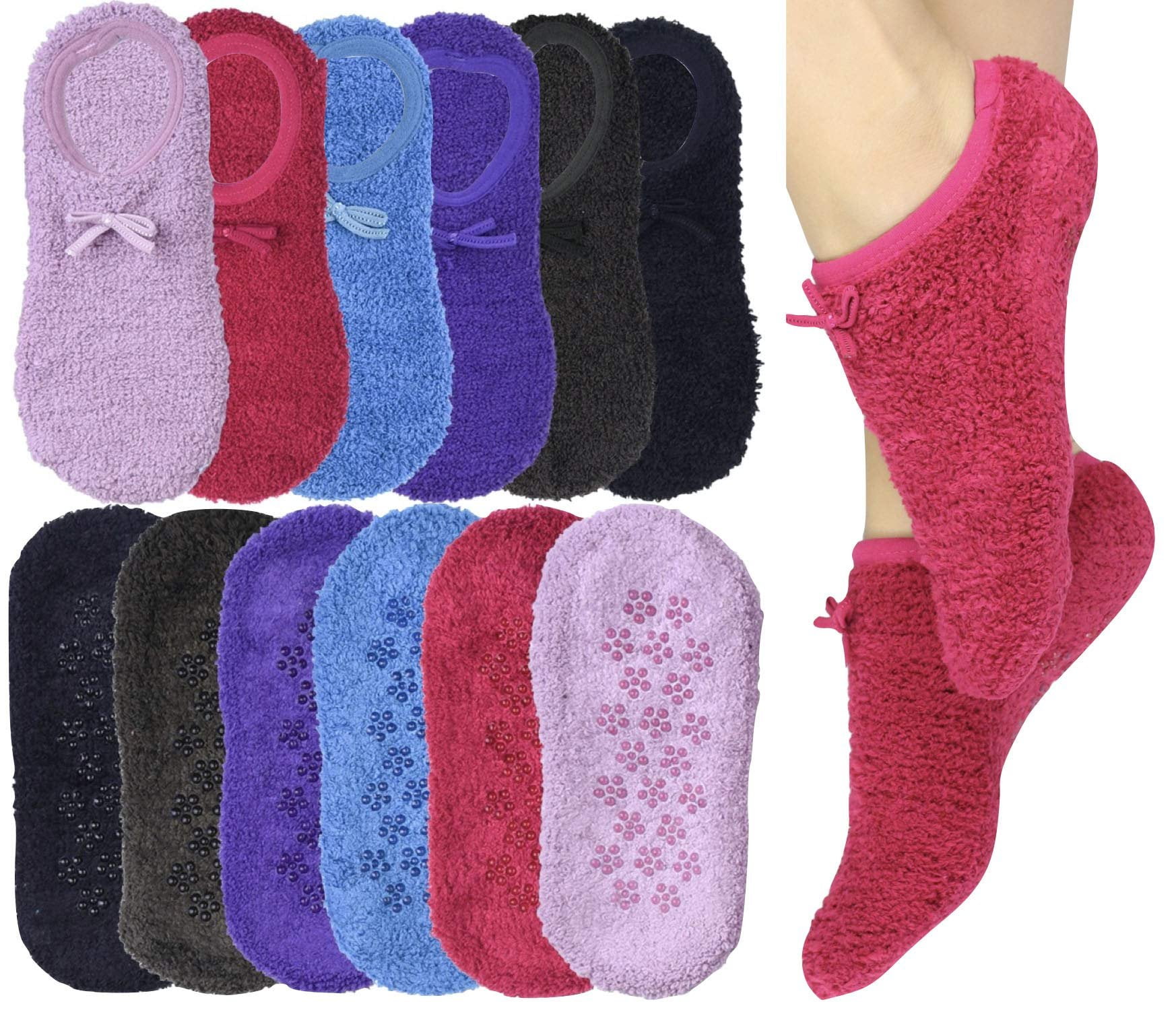 ToBeInStyle Women's 6-Pack Fluffy Fuzzy Ankle Soft Comfy Non-Skid ...
