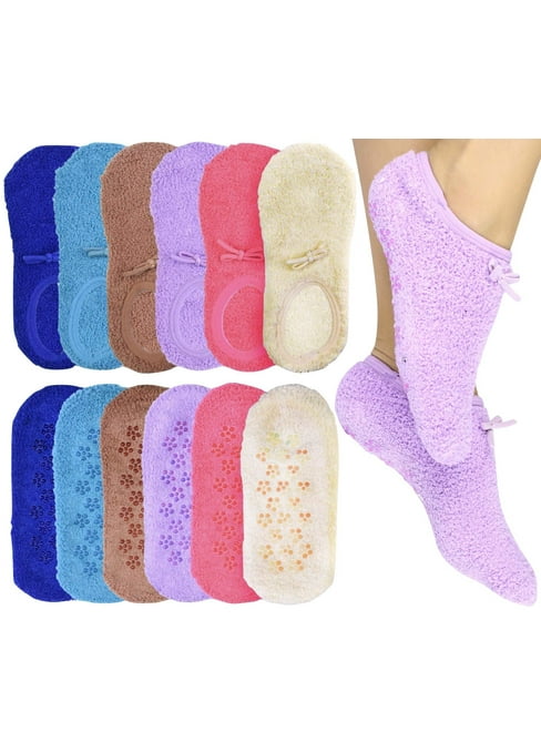 Luxury Divas Colorful Ballet Slipper Non-Slip Fuzzy Socks 6-Pack ...