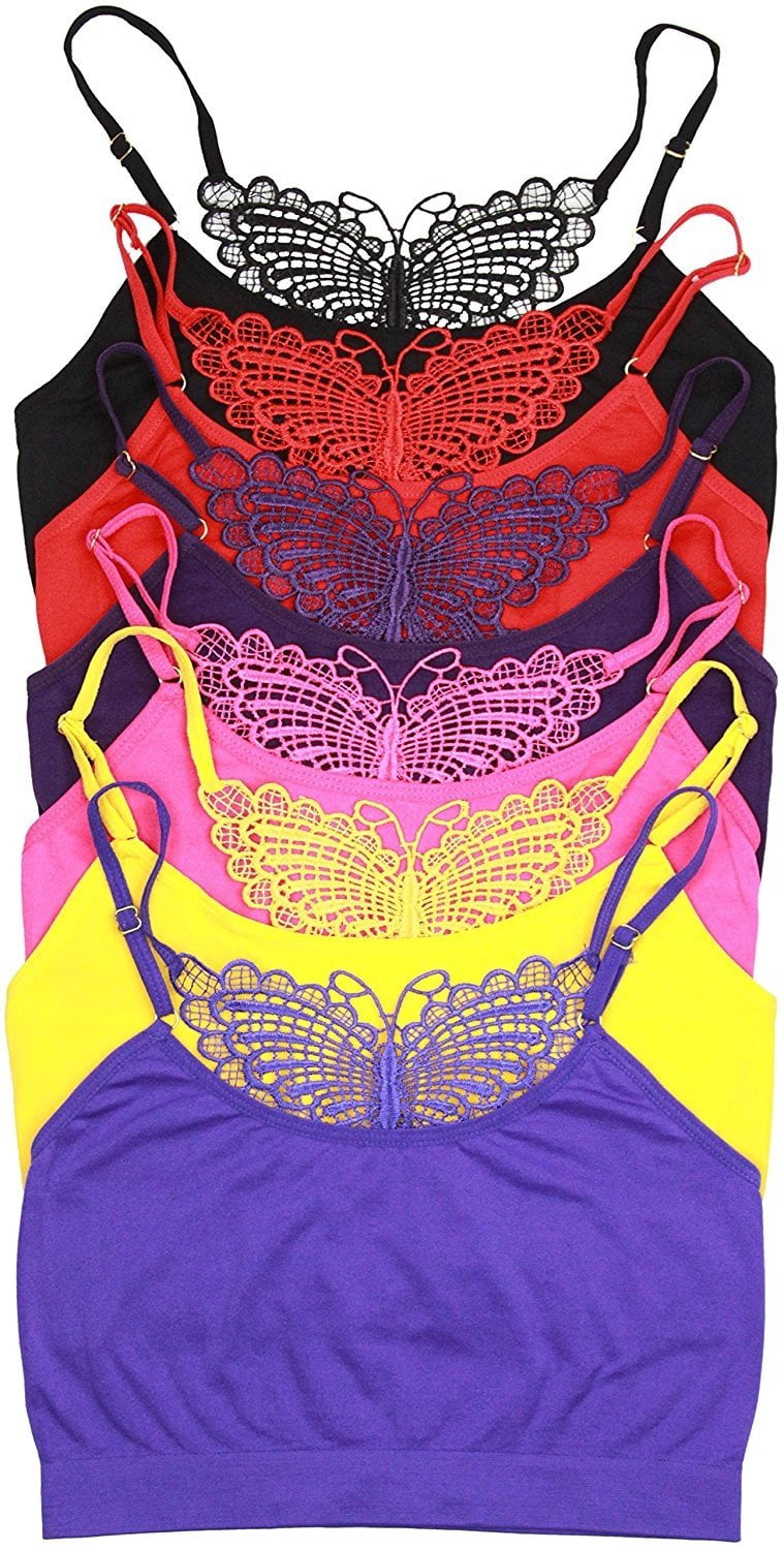 ToBeInStyle Women's 6 Pack Seamless Bralettes Floral Lace Back ...