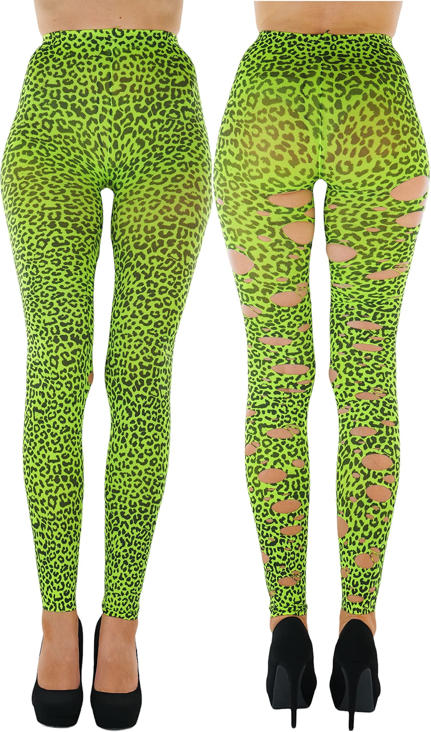 ToBeInStyle Women's Cut Out Funky Leopard Print Footless Tights - Neon ...