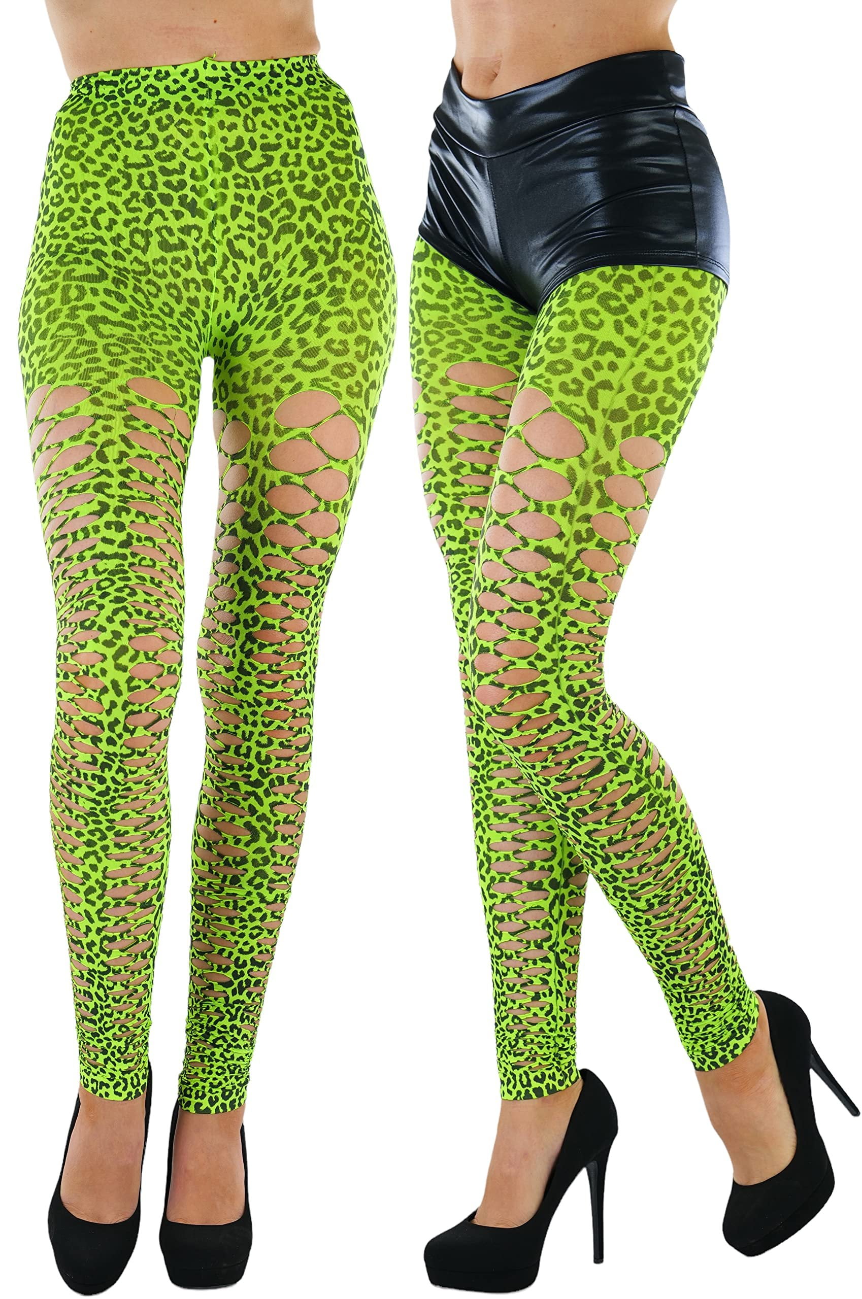 ToBeInStyle Women's Cut Out Funky Leopard Print Footless Tights - Neon ...