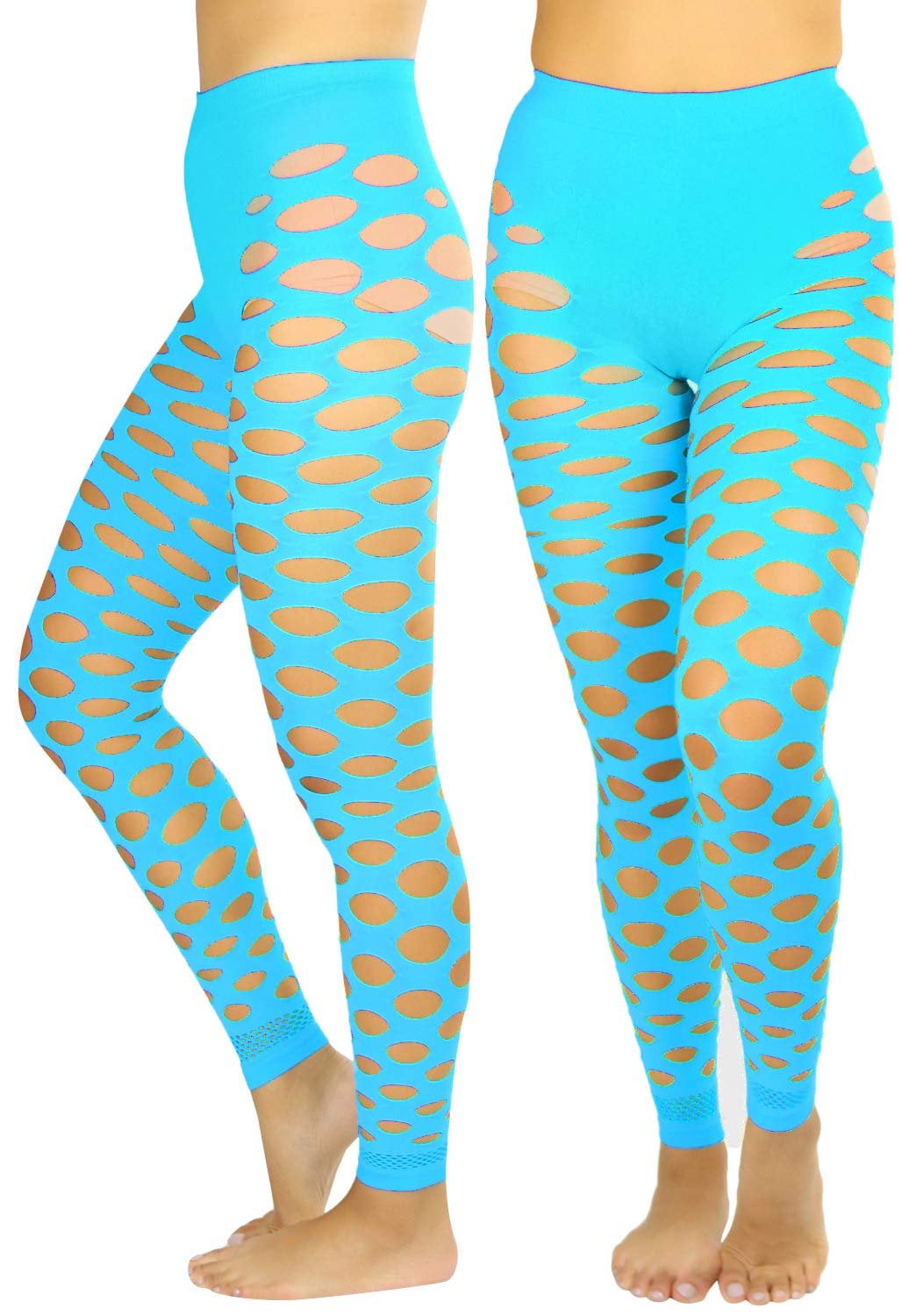 ToBeInStyle Women's Slashed Fishnet Footless Tights - Turquoise - One ...