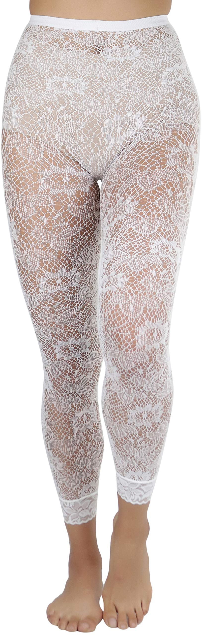ToBeInStyle Women's Footless Floral Lace Fishnet Tights - White - One ...