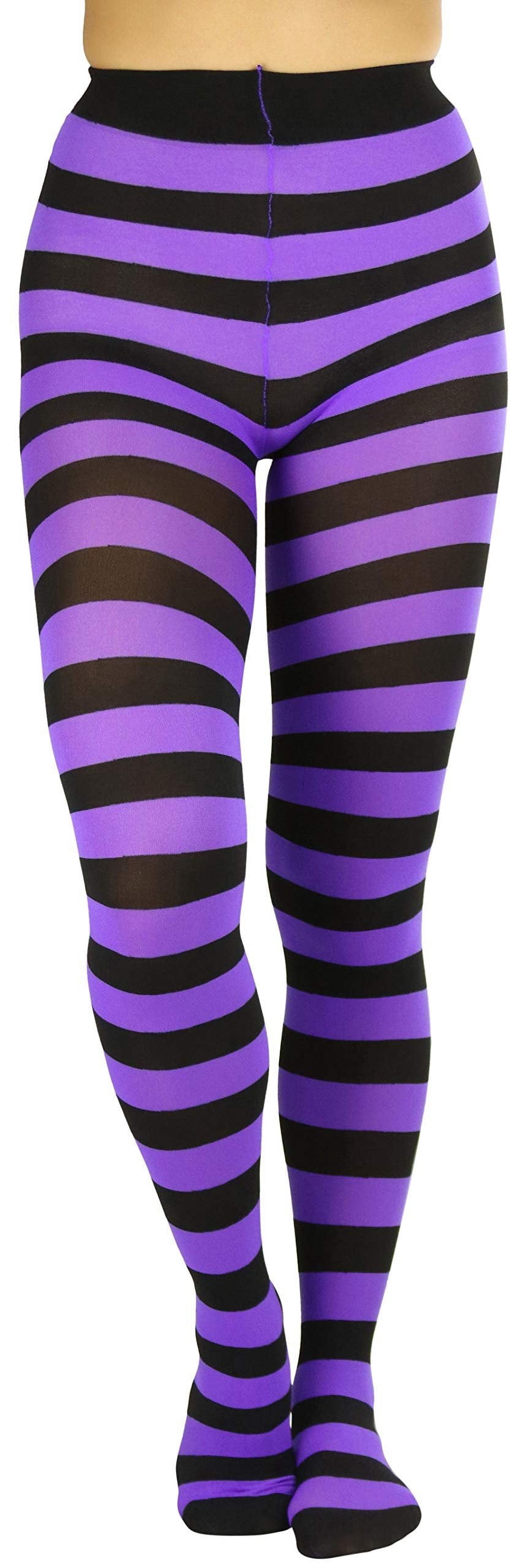 ToBeInStyle Women's Full Footed Wide Striped Tights - Black And Purple ...