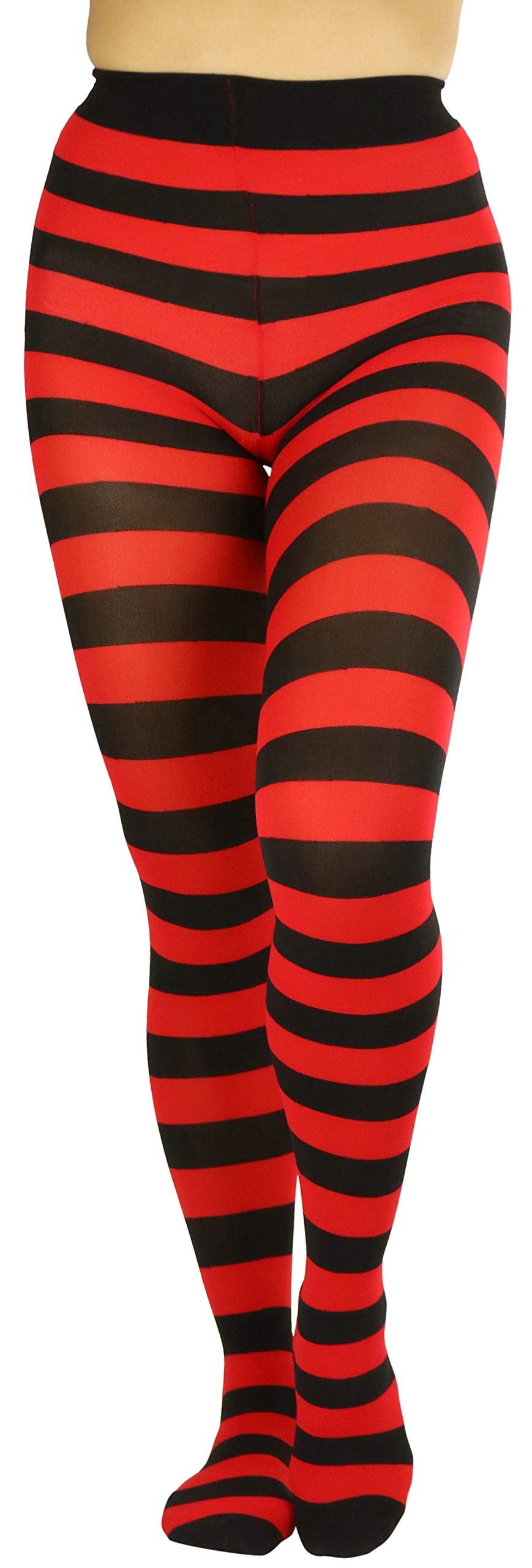 ToBeInStyle Women's Full Footed Wide Striped Tights - Black And Red ...