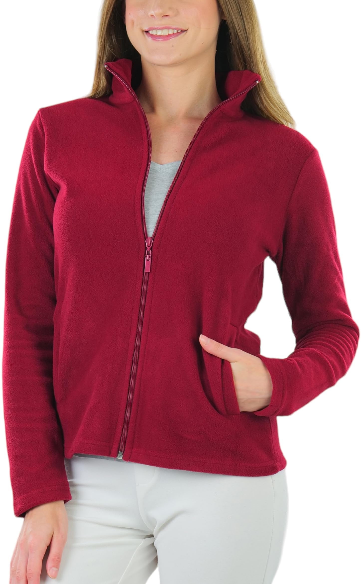 ToBeInStyle Women's High Collar Polar Fleece Long Sleeve Jacket - Burgundy - Small - Walmart.com
