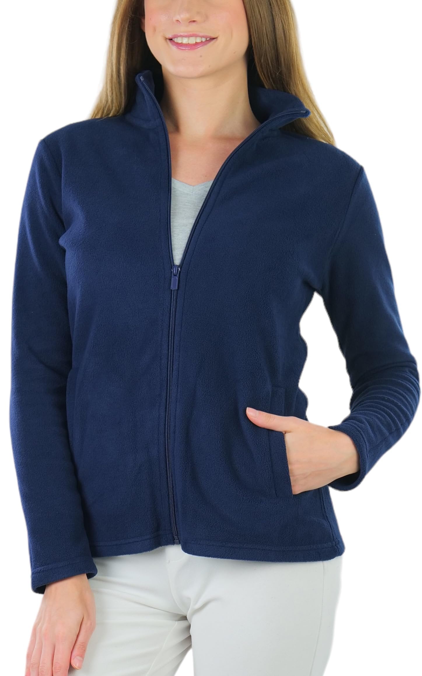 ToBeInStyle Women's High Collar Polar Fleece Long Sleeve Jacket - Navy - Small - Walmart.com