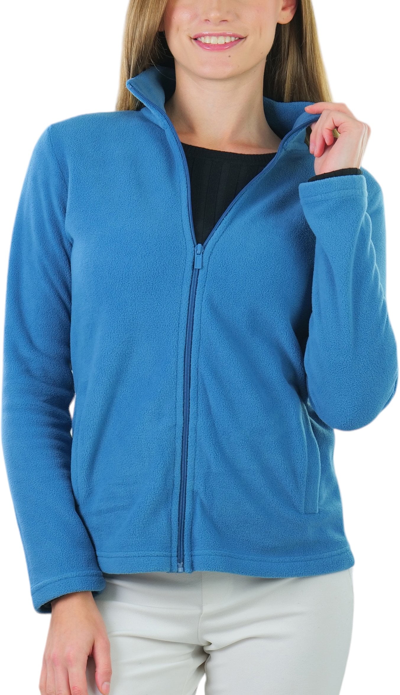 ToBeInStyle Women's High Collar Polar Fleece Long Sleeve Jacket - Steel ...