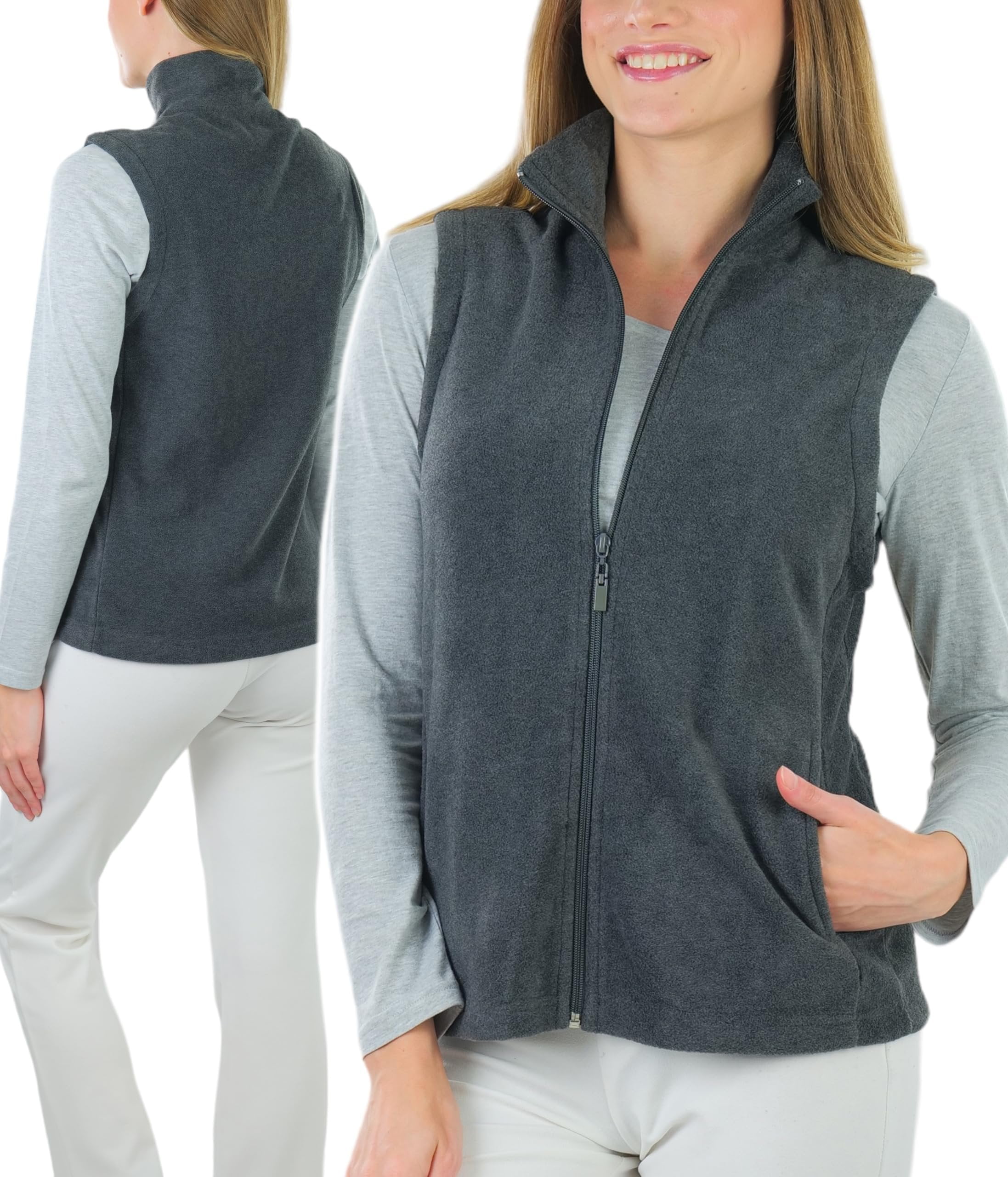 ToBeInStyle Women's High Collar Polar Fleece Sleeveless Jacket - Charcoal - X-Large - Walmart.com