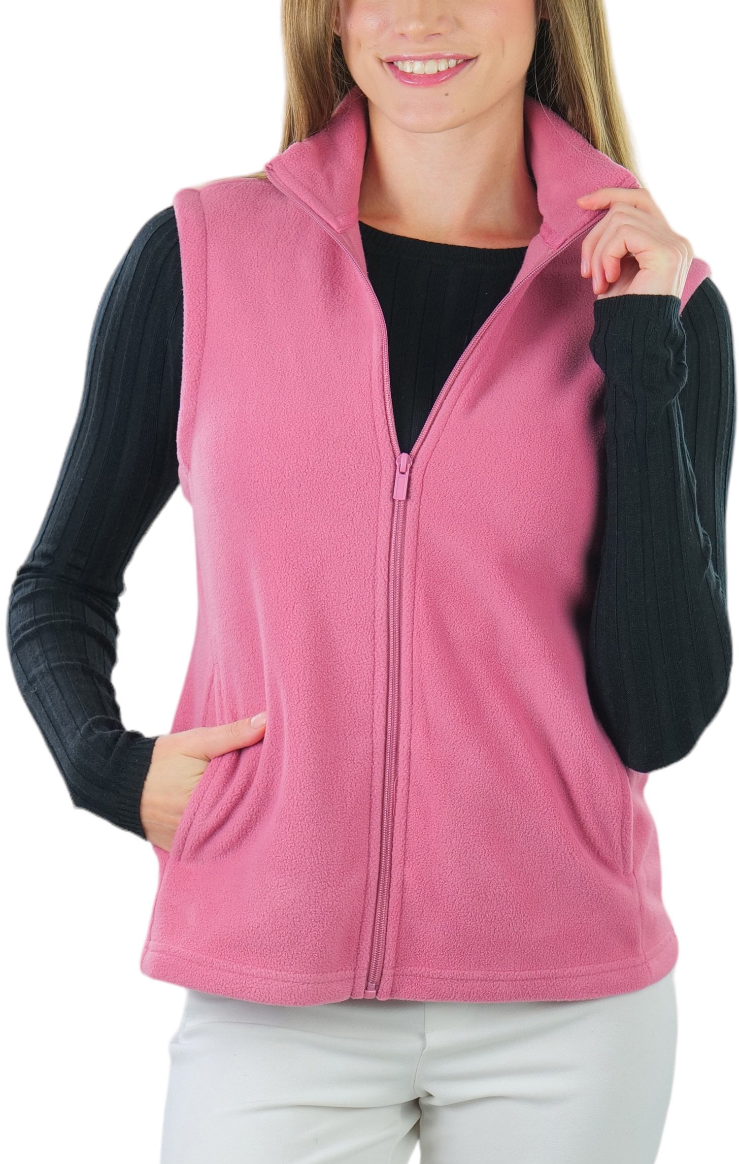ToBeInStyle Women's High Collar Polar Fleece Sleeveless Jacket - Dark ...