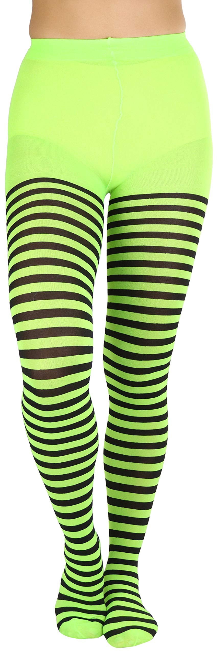 ToBeInStyle Women's Nylon Horizontal Striped Opaque Tights - Black/Lime ...