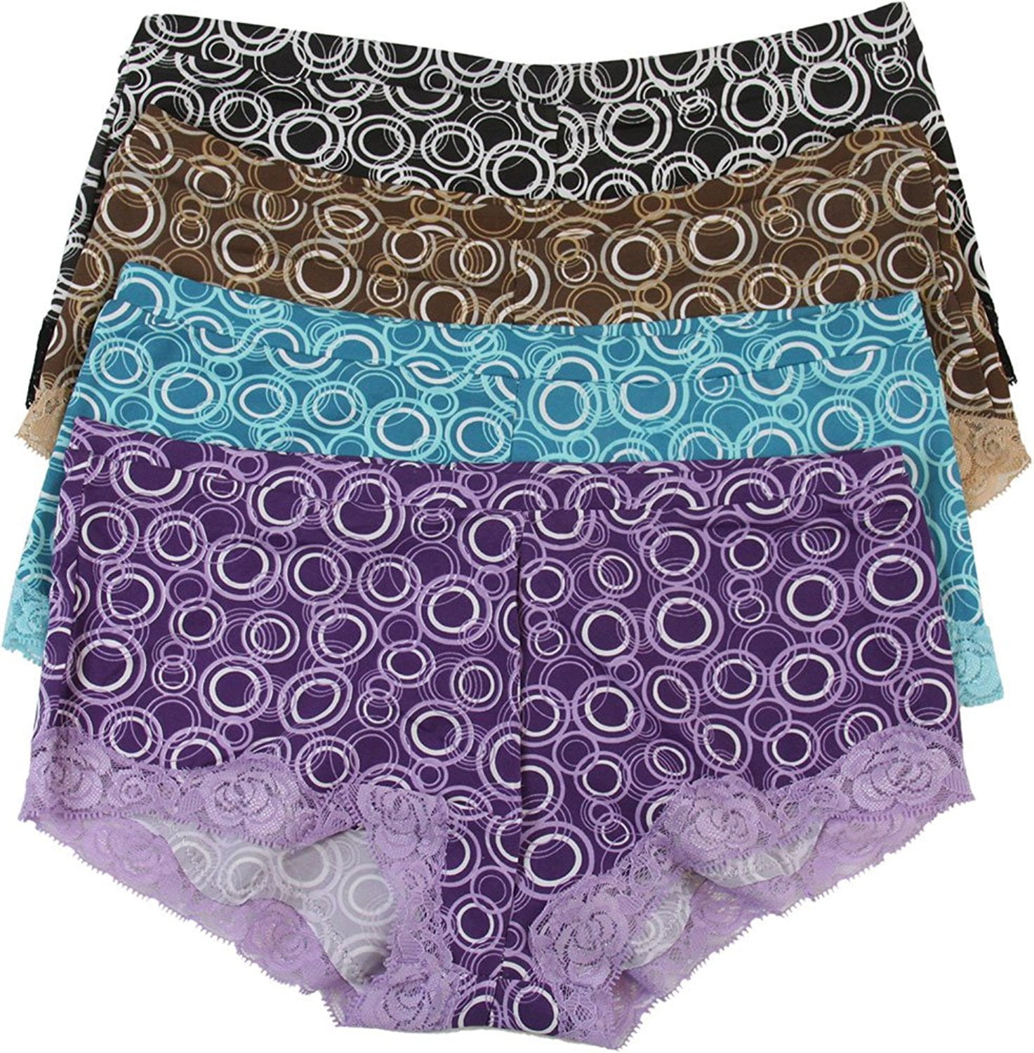 ToBeInStyle Women's Pack of 4 Boyshorts in Linked Print with Lace ...