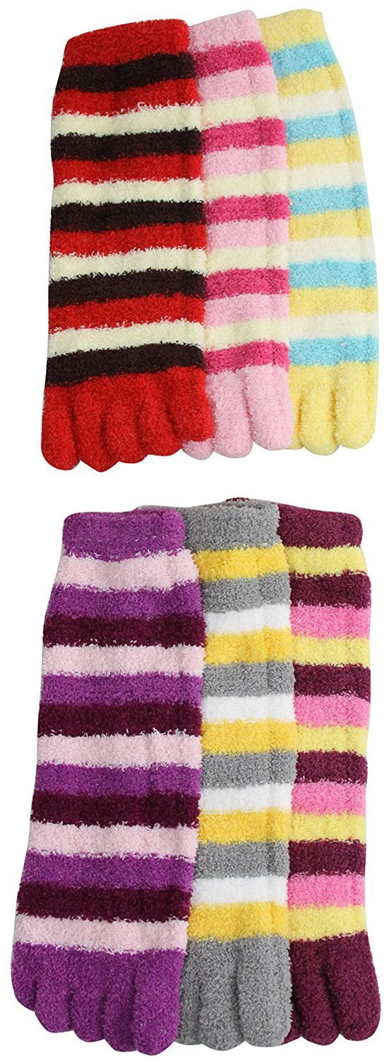 ToBeInStyle Women's Pack of 6 Designer Plush Winter Toe Socks - Walmart.com