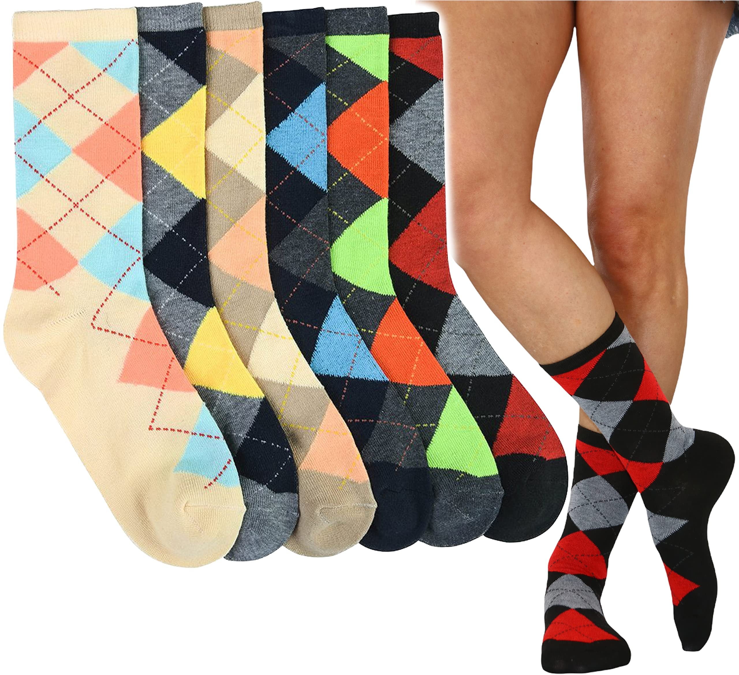 ToBeInStyle Women's Pack of 6 Fashion Printed Crew Sock - Classic ...