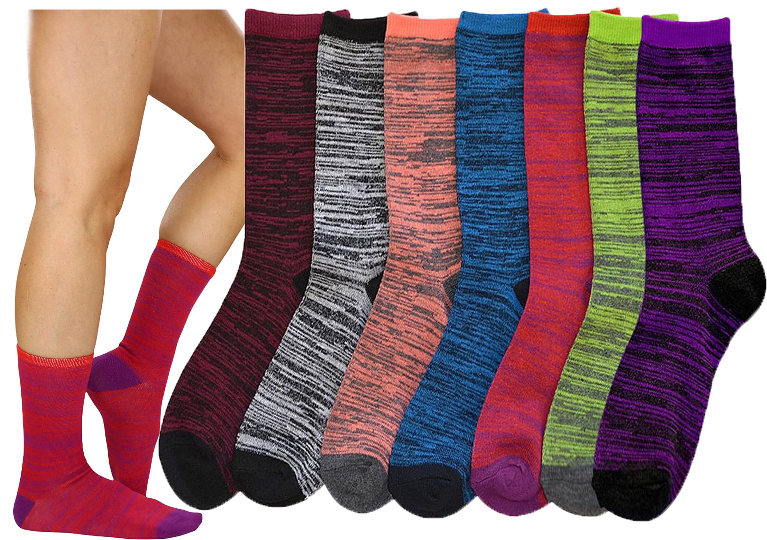 ToBeInStyle Women's Pack of 6 Fashion Printed Crew Sock - Heathered ...