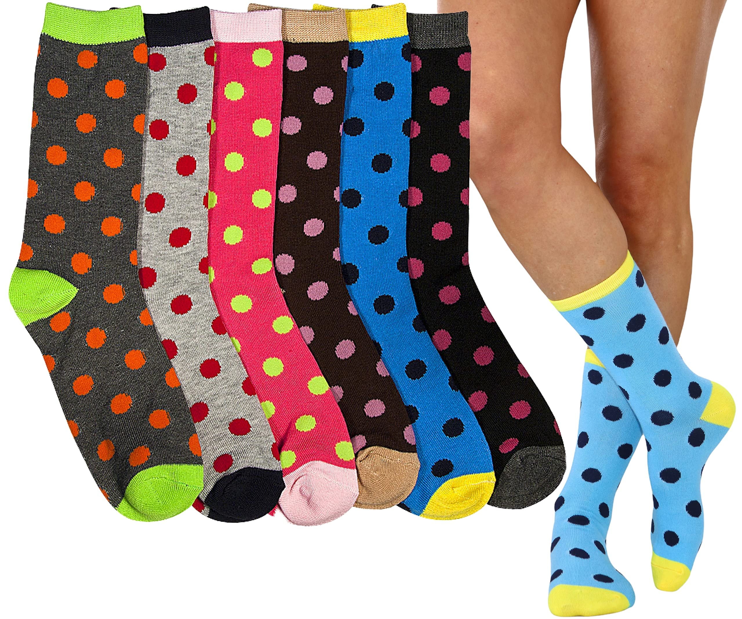 ToBeInStyle Women's Pack of 6 Fashion Printed Crew Sock - Polka Dots ...