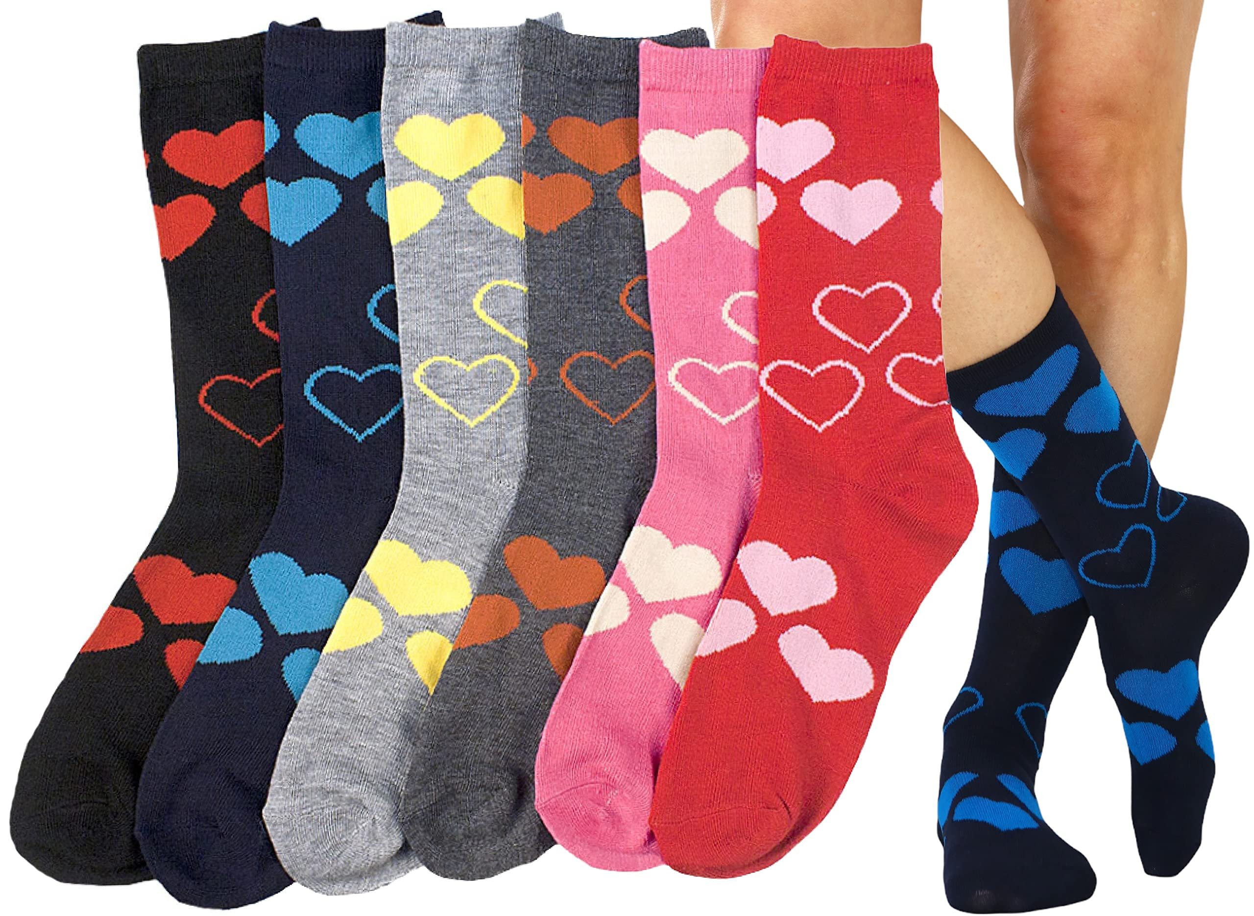 ToBeInStyle Women's Pack of 6 Fashion Printed Crew Sock - Valentine ...
