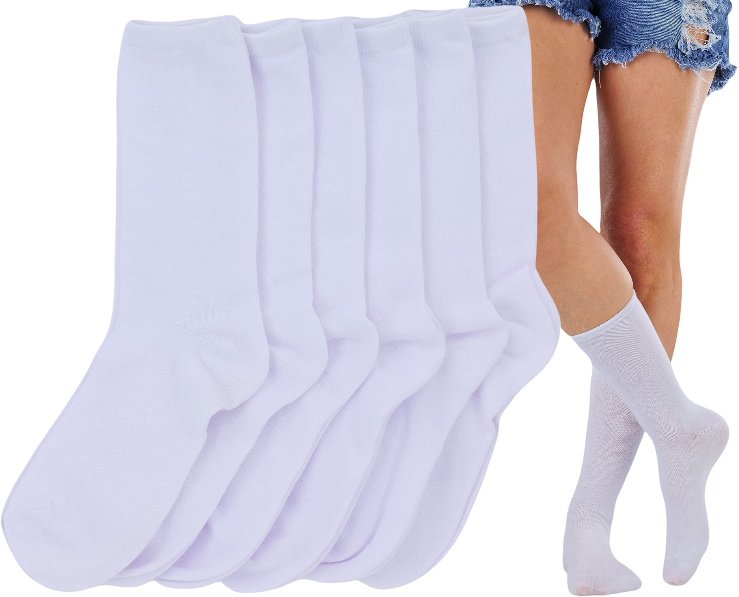 Hanes Big and Tall Women's 10 Pack Crew Sock, White, Shoe Size: 5-9 ...