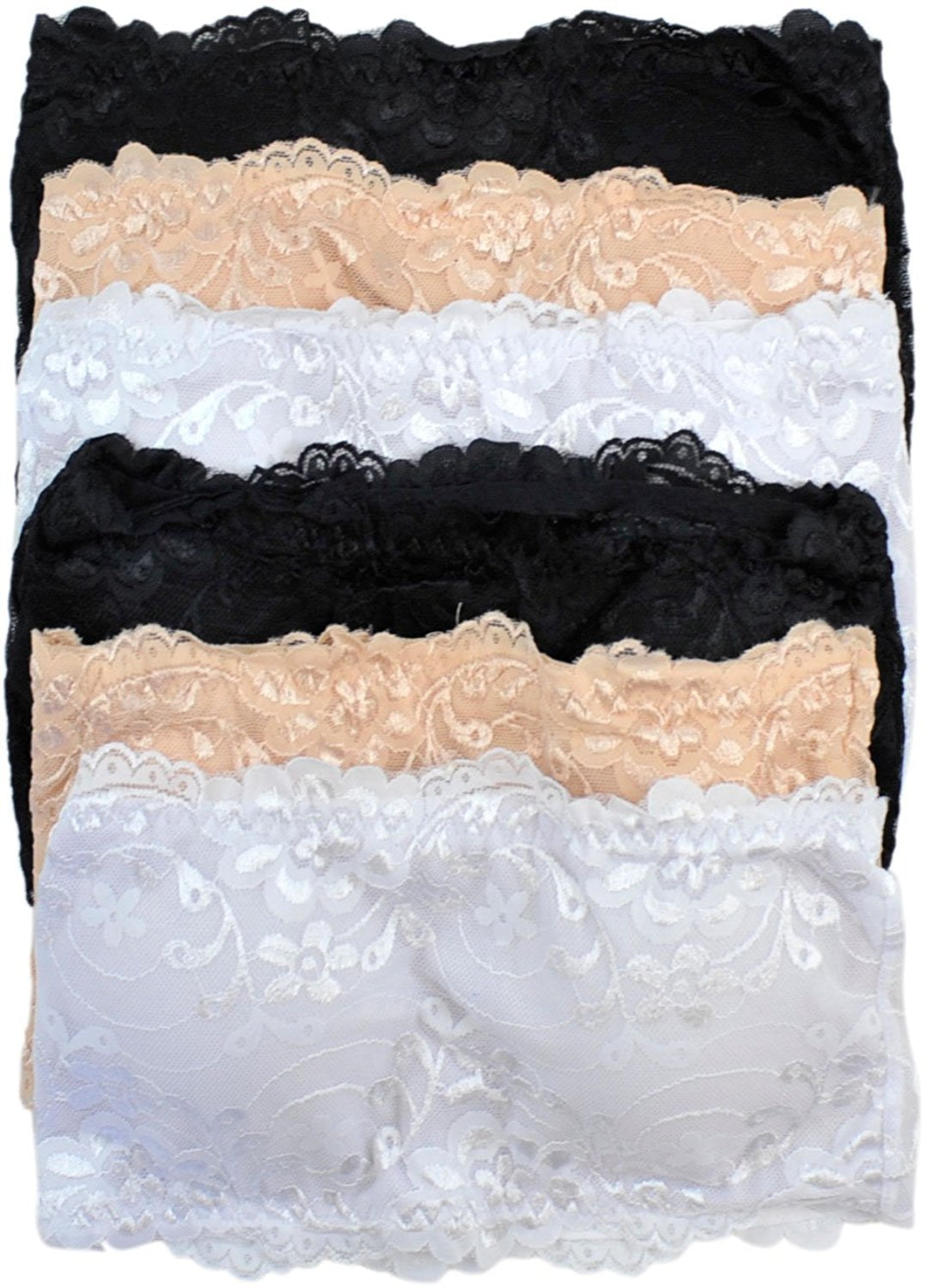 ToBeInStyle Women's Pack of 6 Floral Lace Bandeau Strapless Tube Bras ...