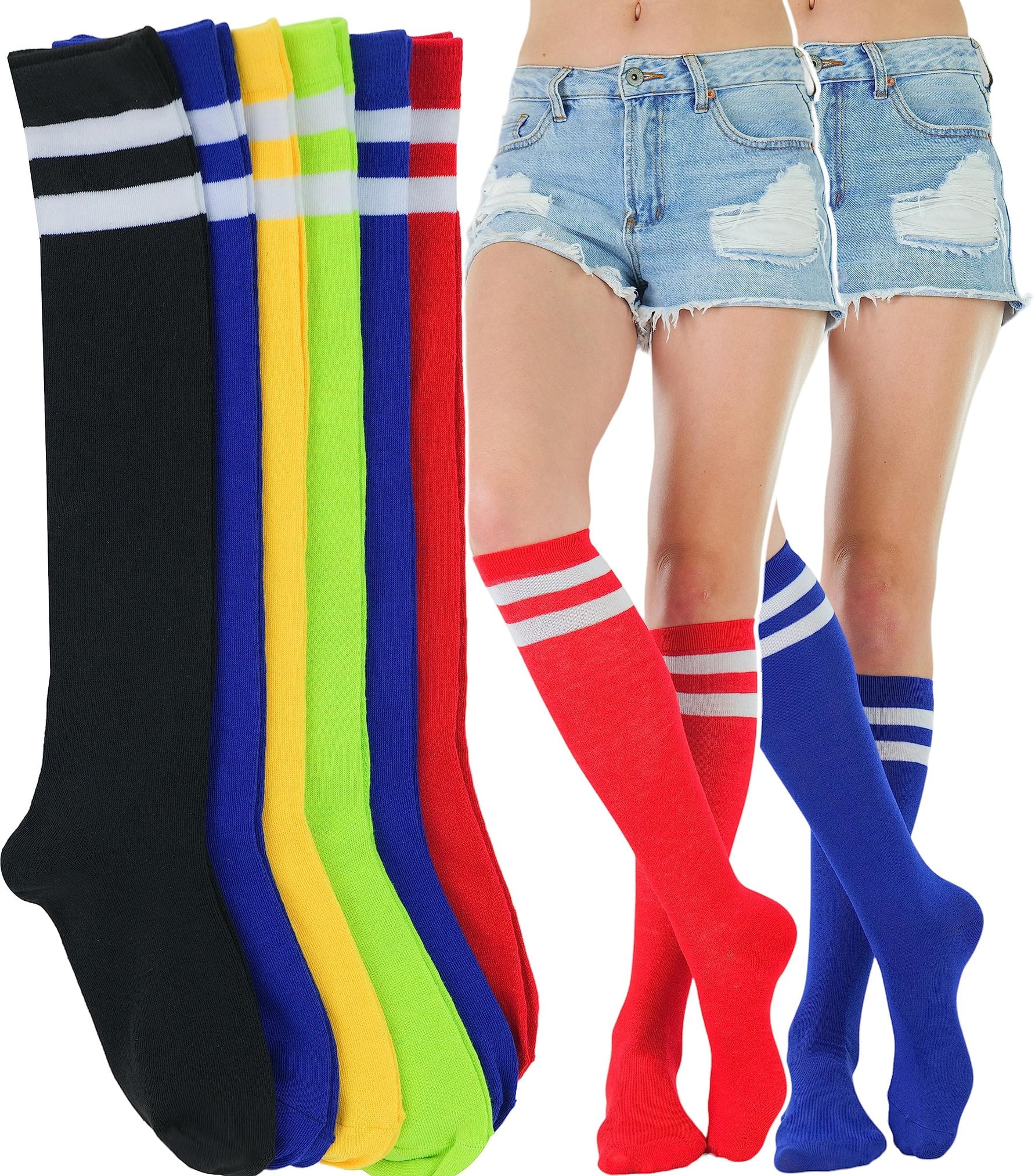 ToBeInStyle Women's Pack of 6 Knee High Socks - Colored Assortment with ...