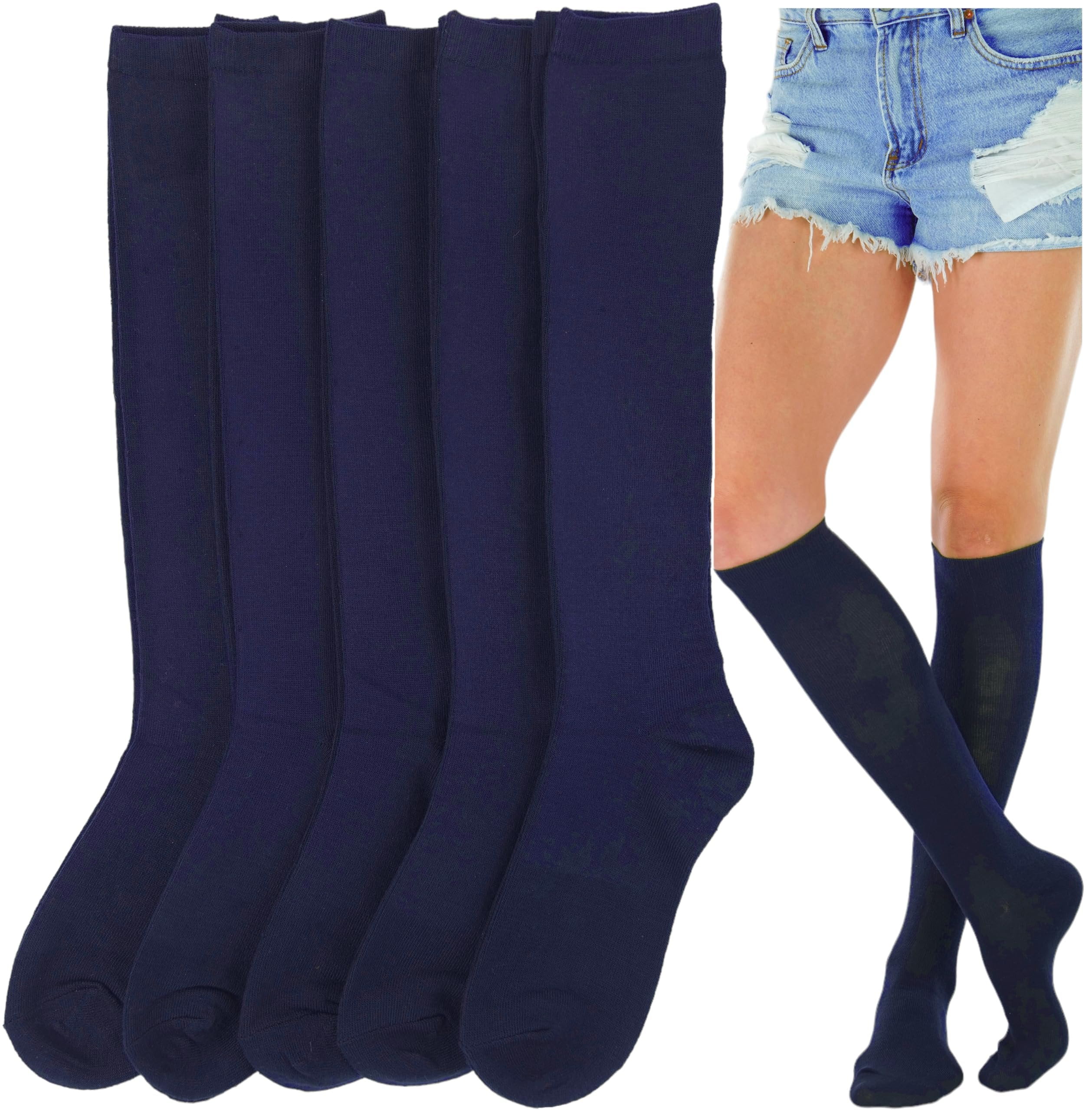 ToBeInStyle 6-Pack Classic Cotton Blend Knee-High Uniform Socks - Navy ...