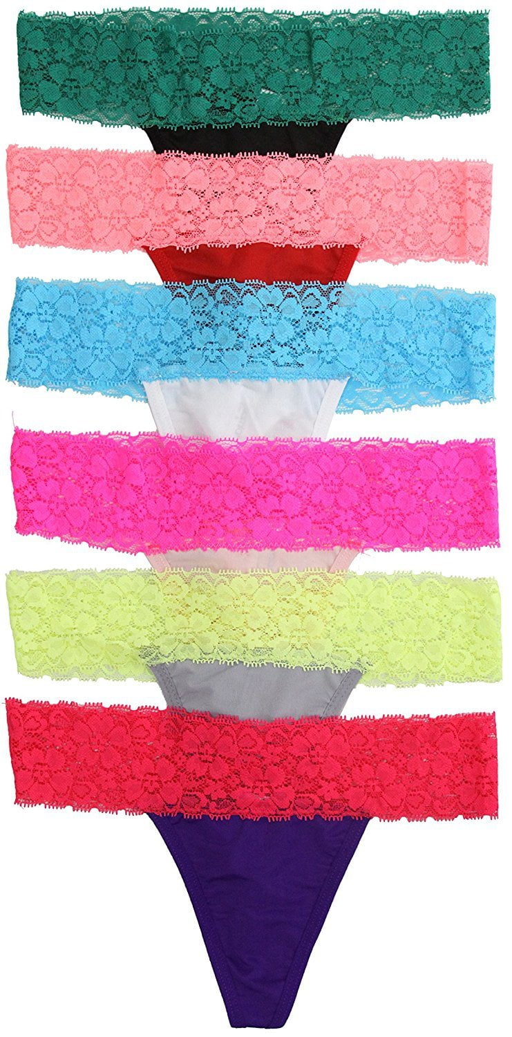 ToBeInStyle Women's Pack of 6 Lace Detail Thongs - Walmart.com