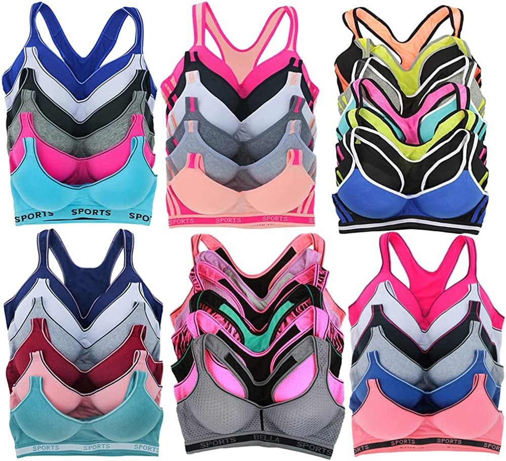 ToBeInStyle Women's Sports Bras Pack, Assorted Prints and Colors, Size ...