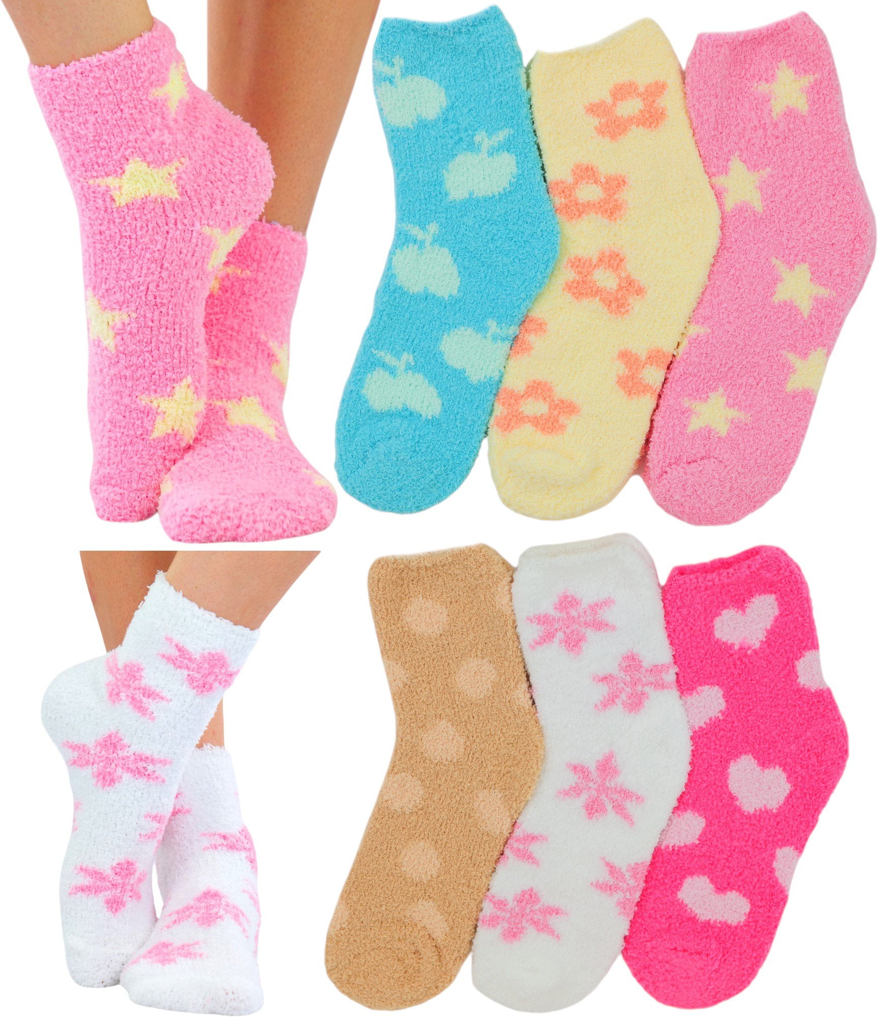 ToBeInStyle Women's Pack of 6 Soft Plush Warm Fuzzy Winter Socks ...