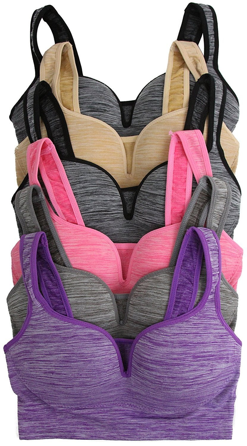 ToBeInStyle Women's Pack of 6 Solid Color Yoga Push Up Sports Bras ...