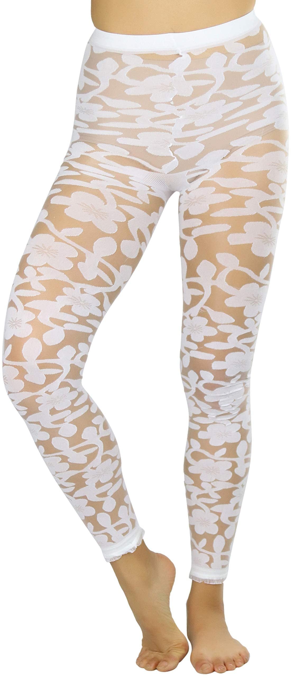 ToBeInStyle Women's Sheer Floral Lace Footless Tights - White - Walmart.com