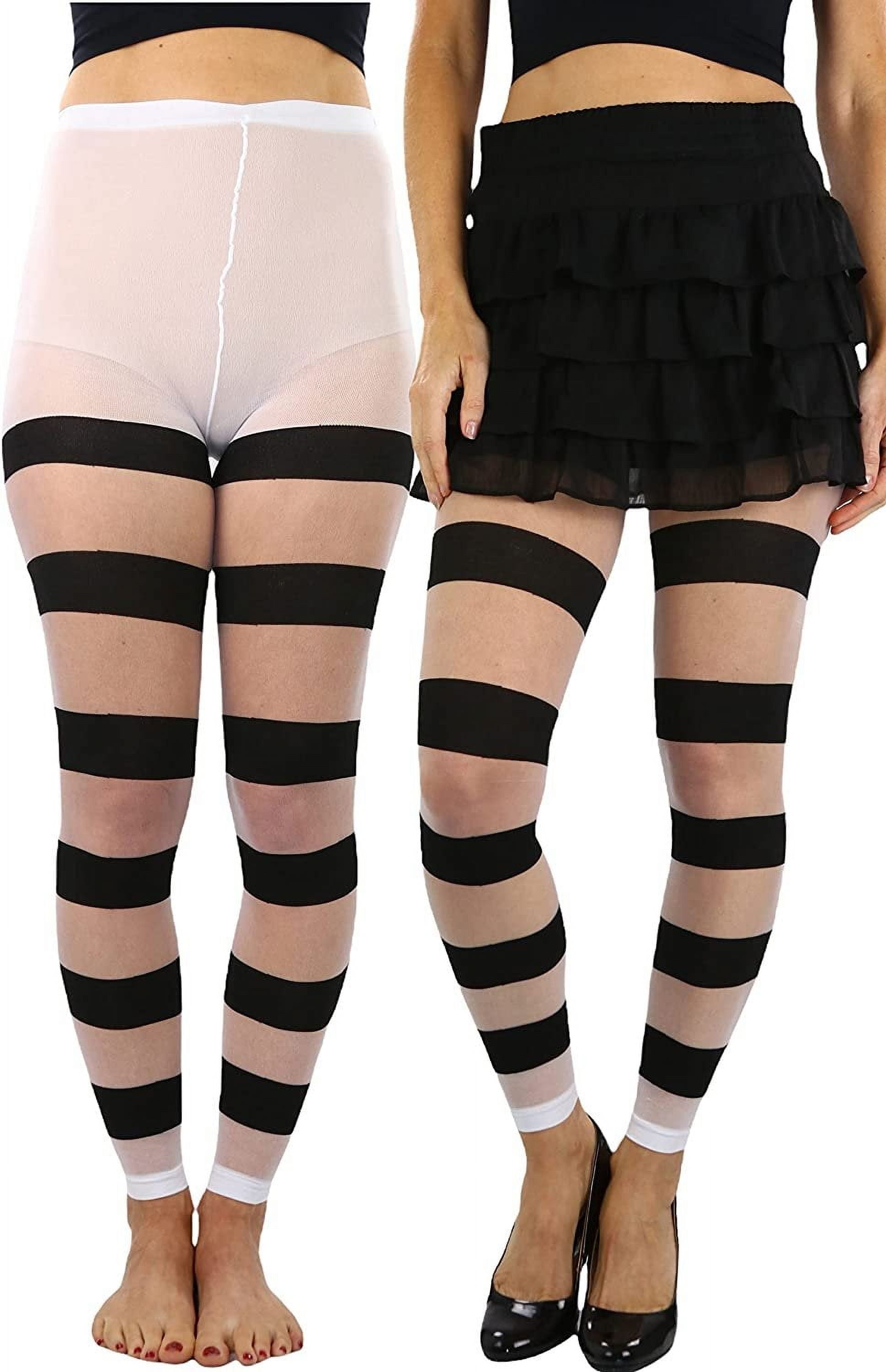 ToBeInStyle Women's Sheer Footless Extra Wide Horizontal Stripe Tights ...
