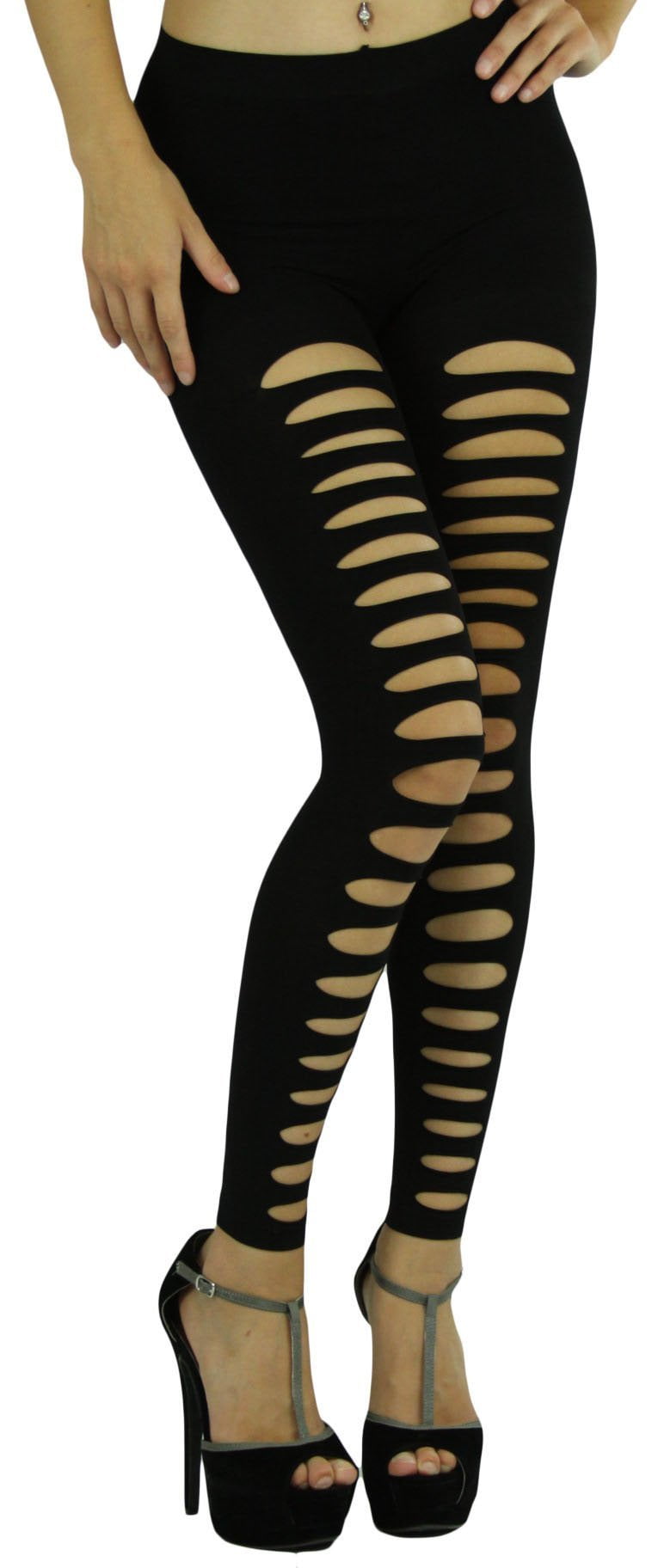 ToBeInStyle Women's Slashed Fashion Footless Tights - Black - Walmart.com