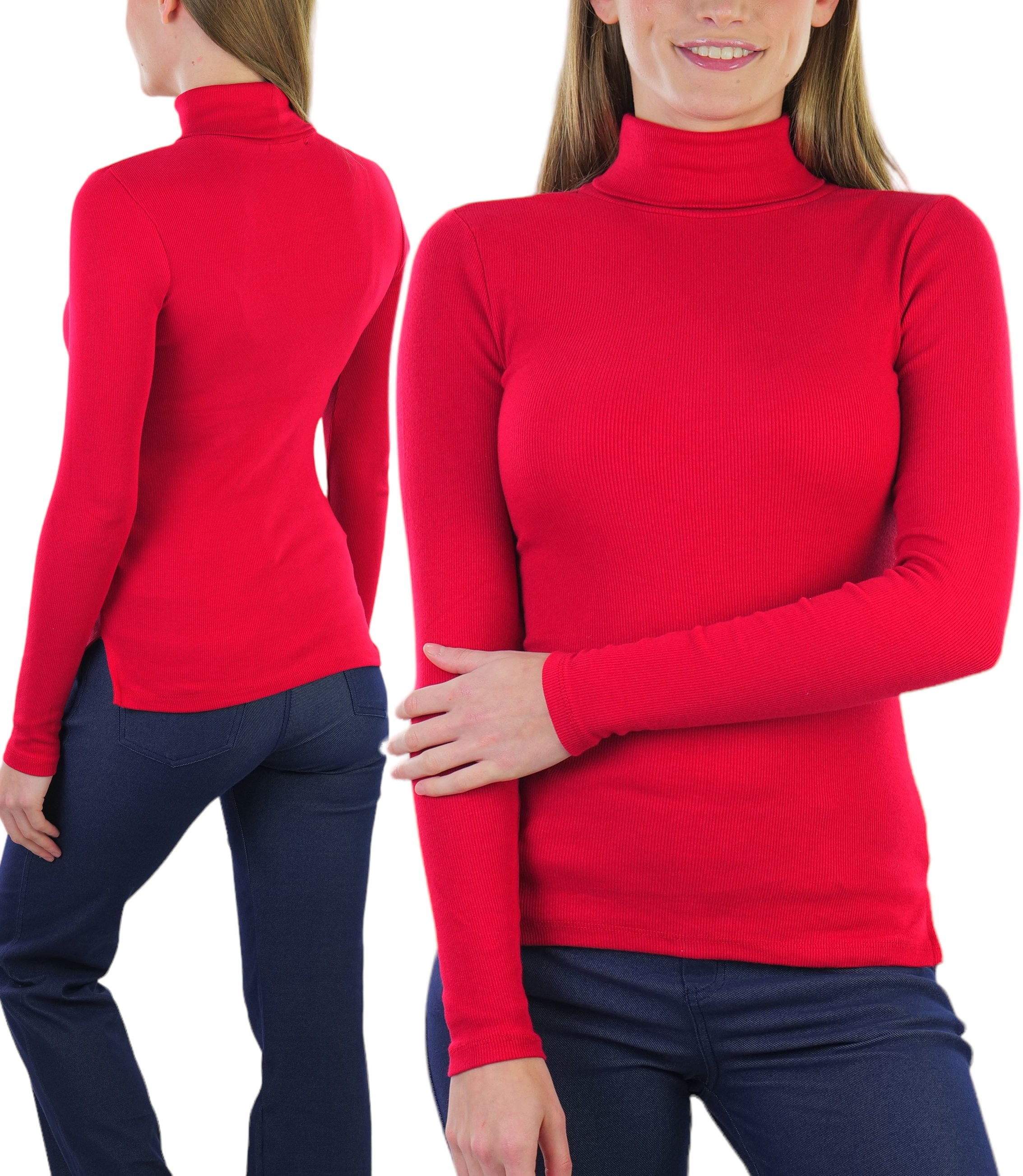 ToBeInStyle Women's Soft Cotton Long Sleeve Turtleneck Sweatshirt ...