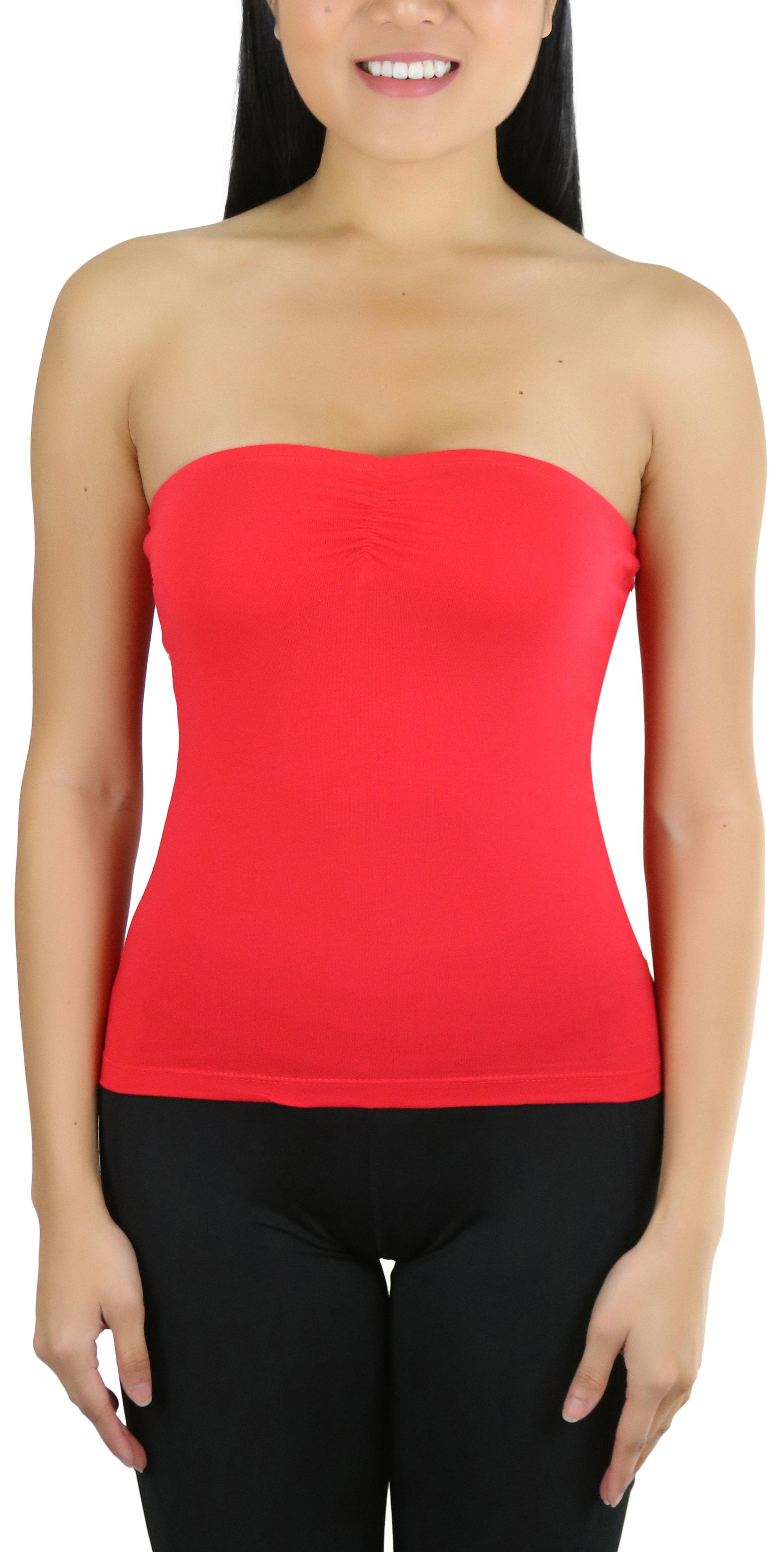 ToBeInStyle Women's Straight Neckline Ruched Basic Solid Knit Tube Top ...